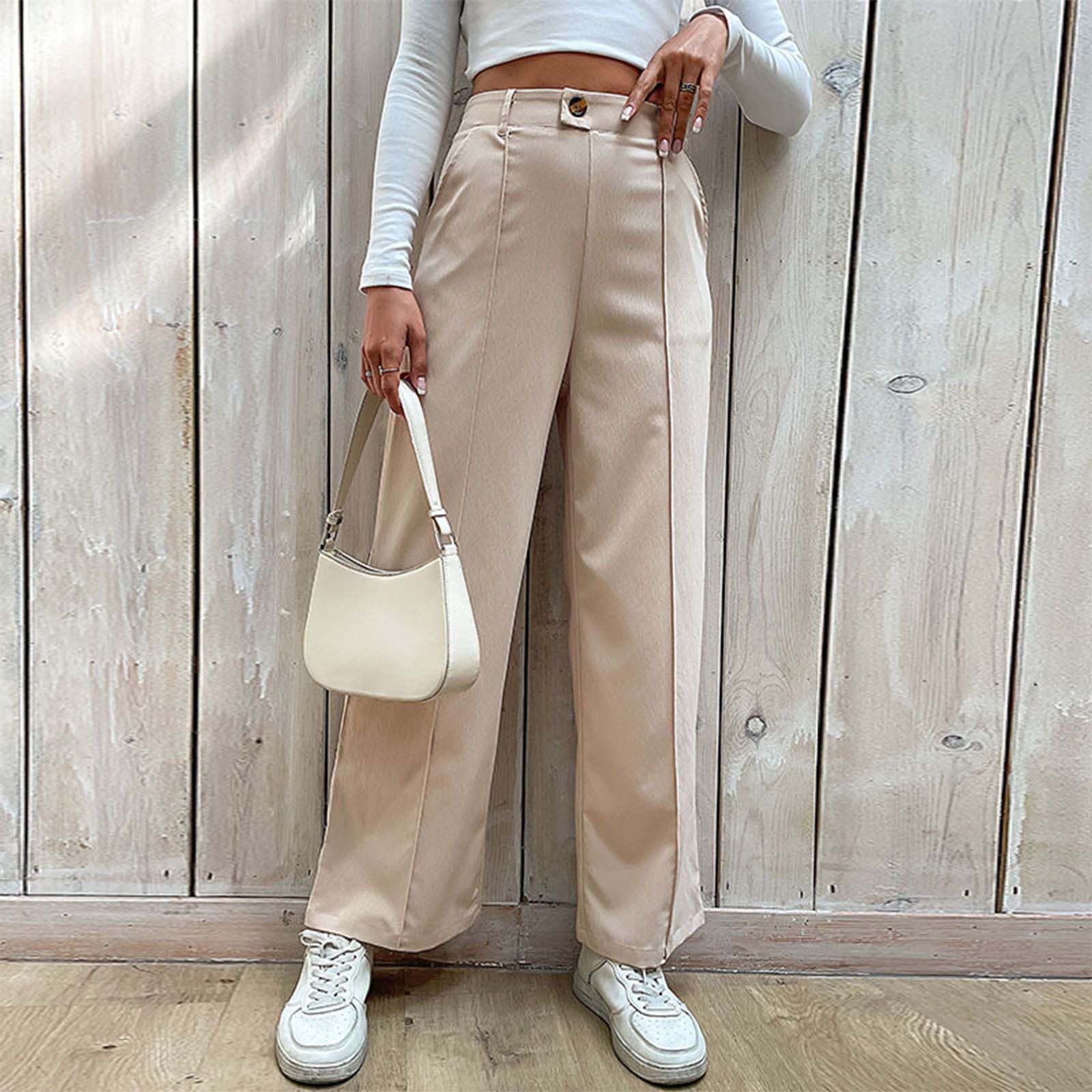 LRJTENG Women's Pure Color Loose Pants with Compartments A Line Shape ...