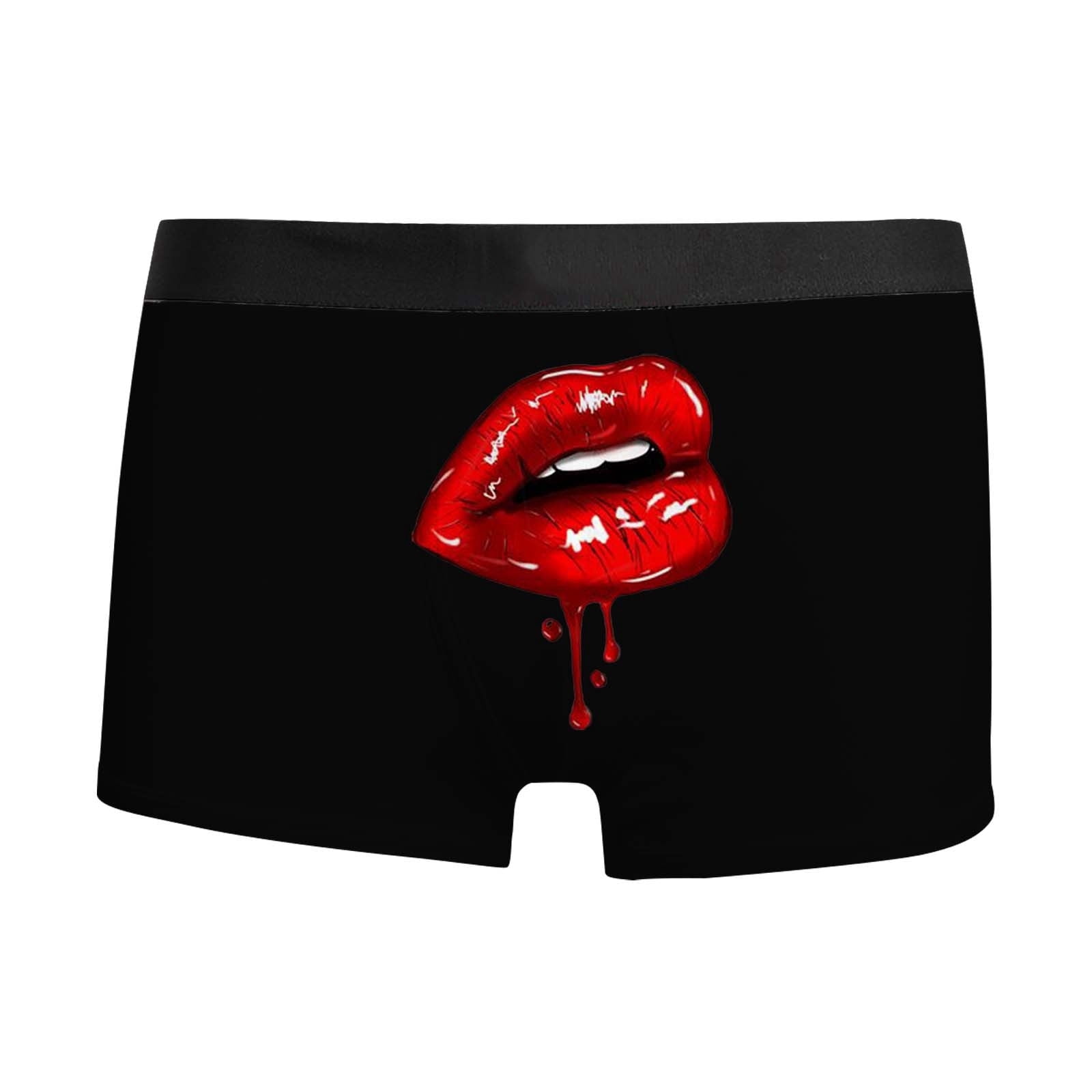 LRKMVD Men's Novelty Boxer Briefs Funny Boxer Shorts 3D Red Lips Kiss ...
