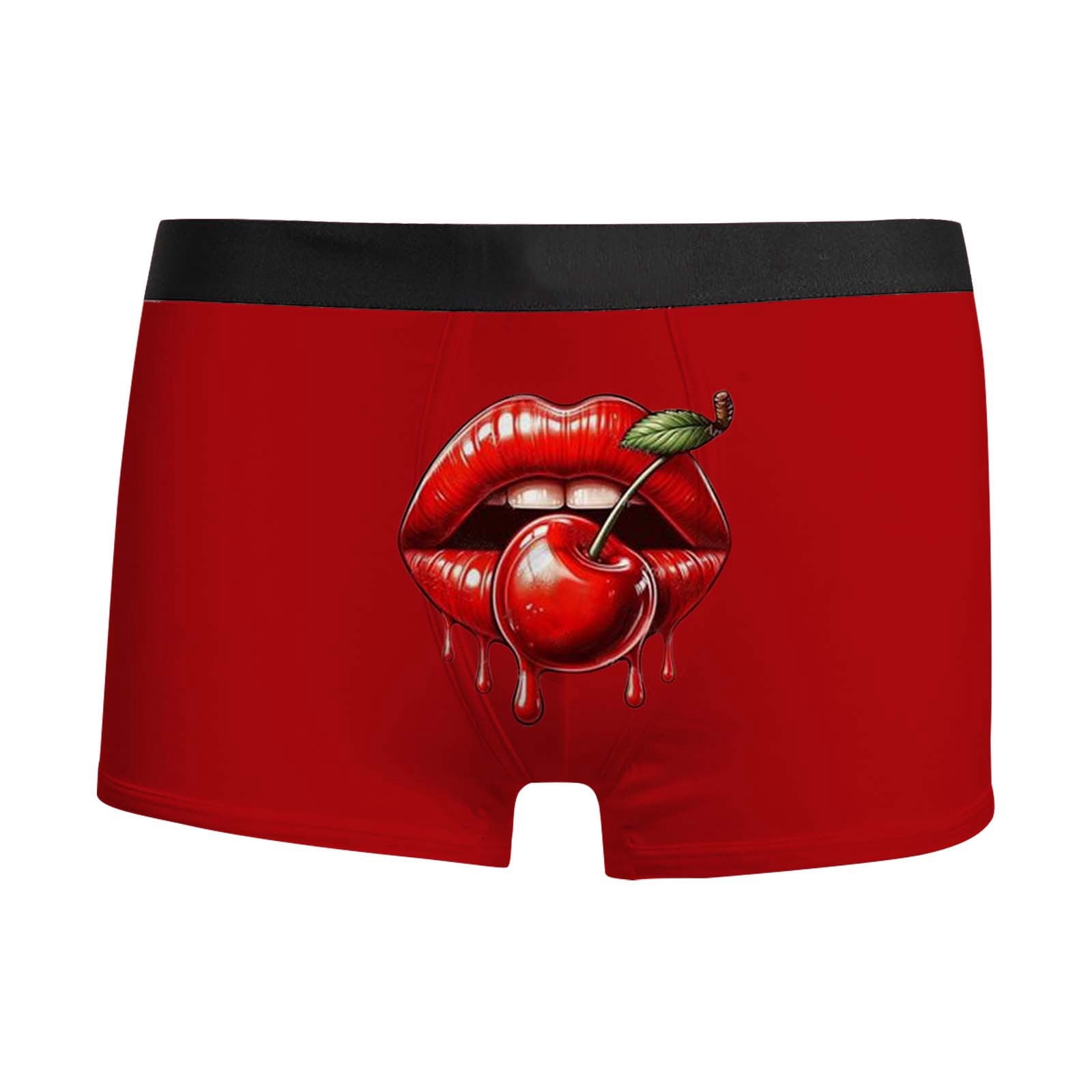 LRKMVD Mens Valentine's Day Boxer Briefs Funny Novelty 3D Red Lips Kiss ...