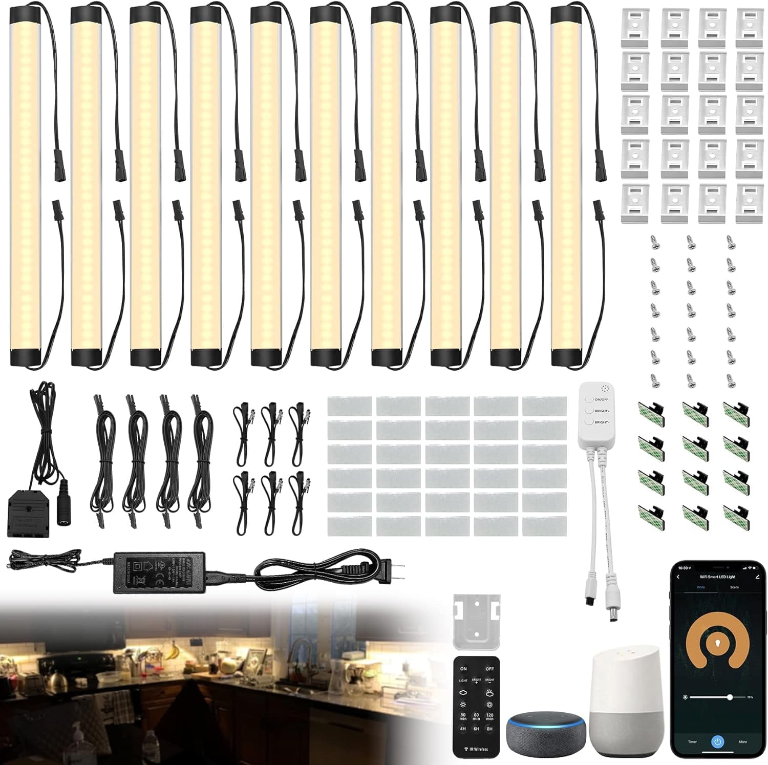 LRLITE Under Cabinet Lights Kit, LED Smart Dimmable Strip Lighting ...
