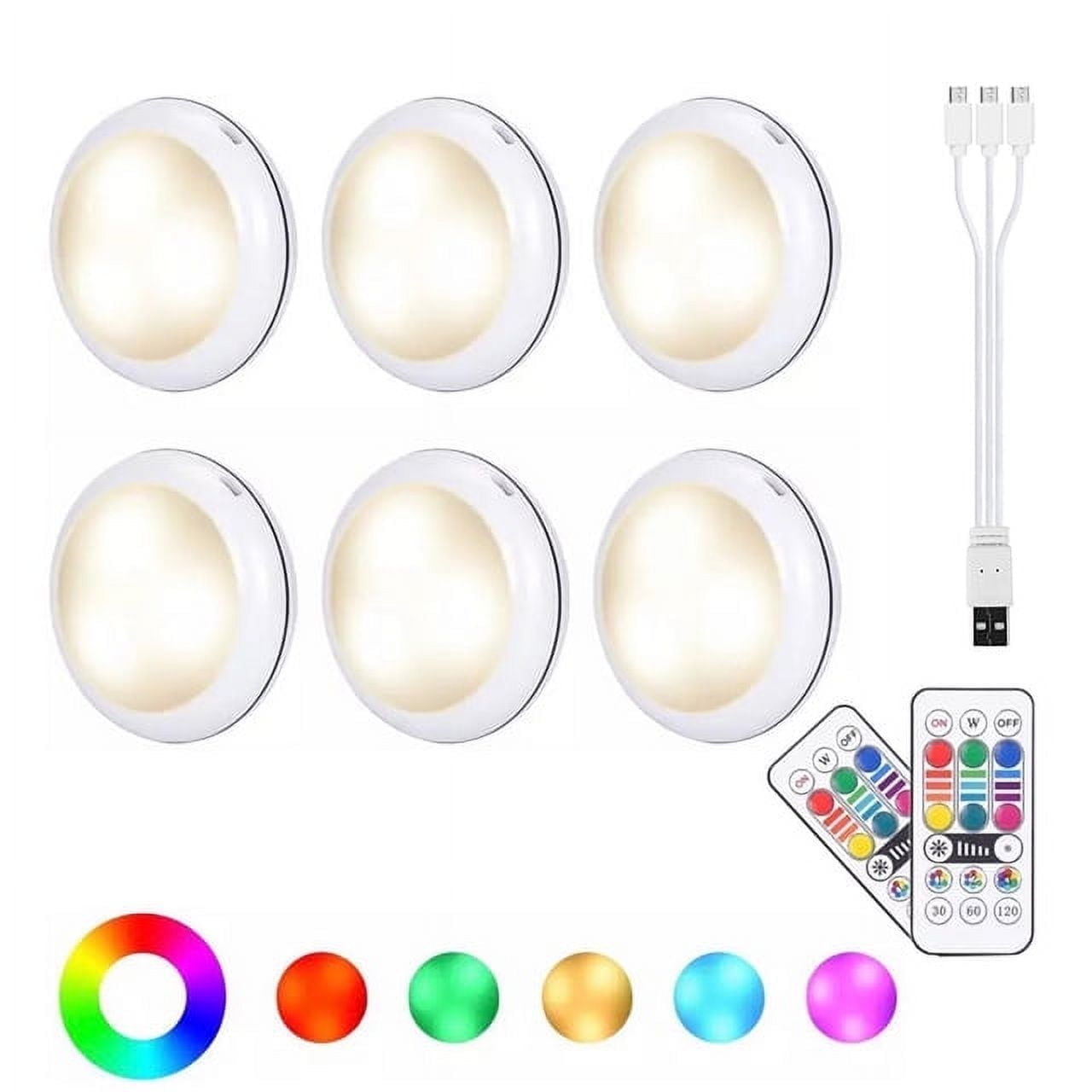 LRLITE USB RGBW LED Cabinet Light Puck Lamp 16 Colors Timmer Remote ...