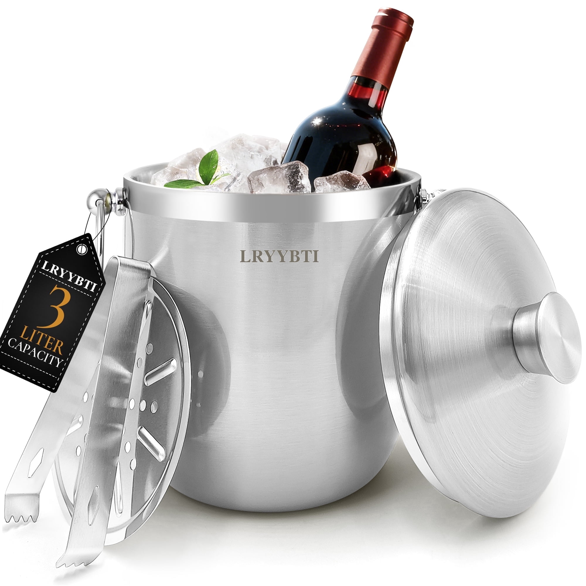 LRYYBTI Ice Bucket with Lid - 3L Double Wall Stainless Steel Ice Bucket ...