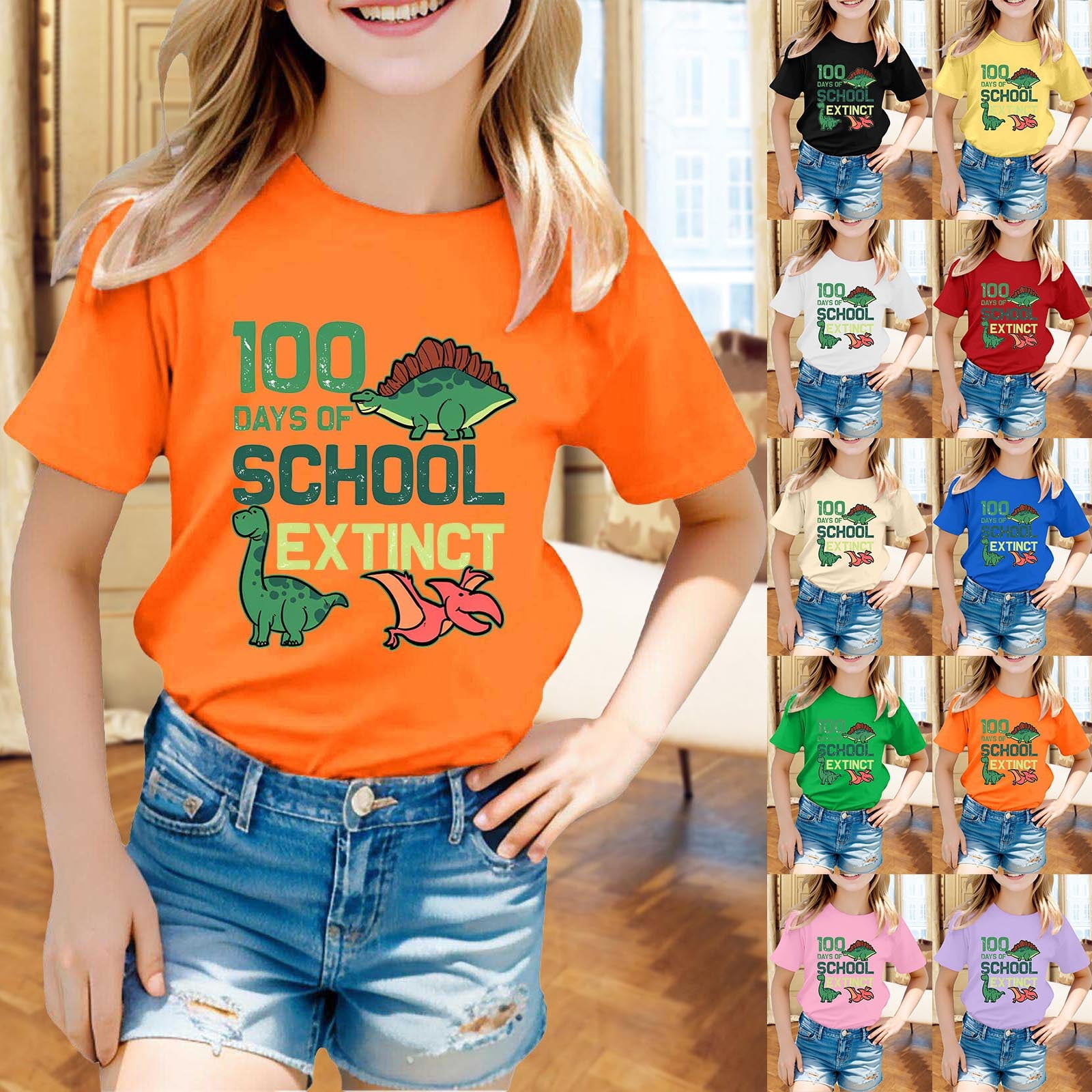 LRen 100 Days Of School Girls Cute Letter Print Preppy T Shirt Loose ...