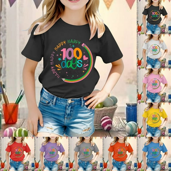 LRen 100 Days Of School T Shirt Girls Cute Graphic T-Shirts Preppy T ...