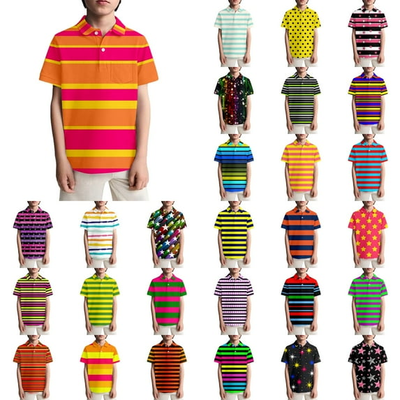 LRen Boys Polo Shirts Size 10-12 Button Down Shirt Striped Short Sleeve ...