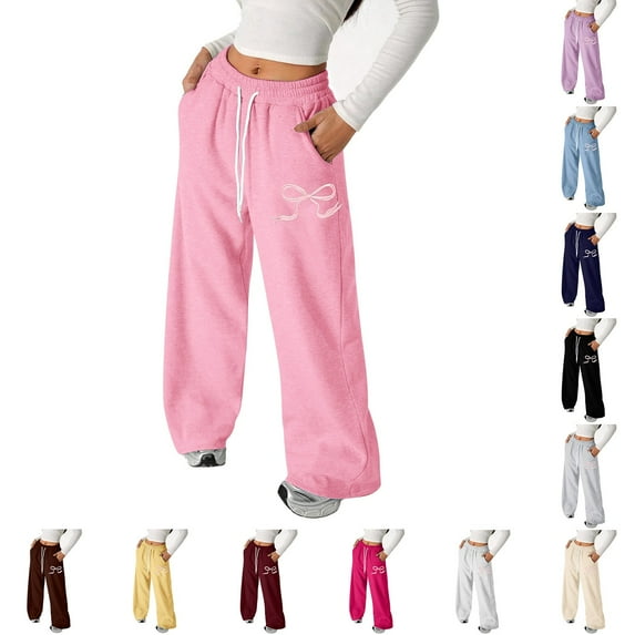 LRen Girl's Bowknot Baggy Sweatpants Cute Straight Leg Athletic Pants ...