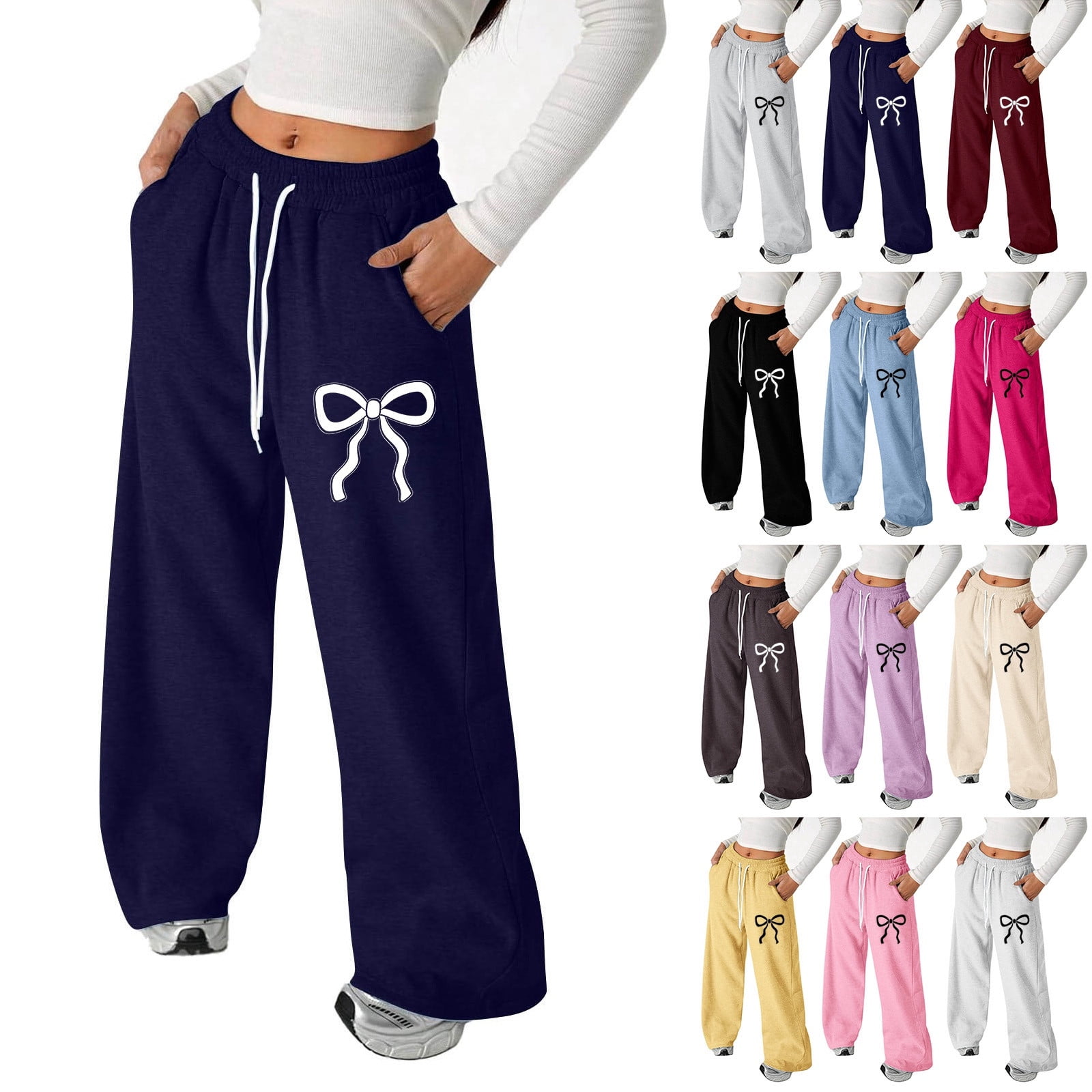 LRen Girl's Bowknot Baggy Sweatpants Lightweight Straight Leg Athletic ...
