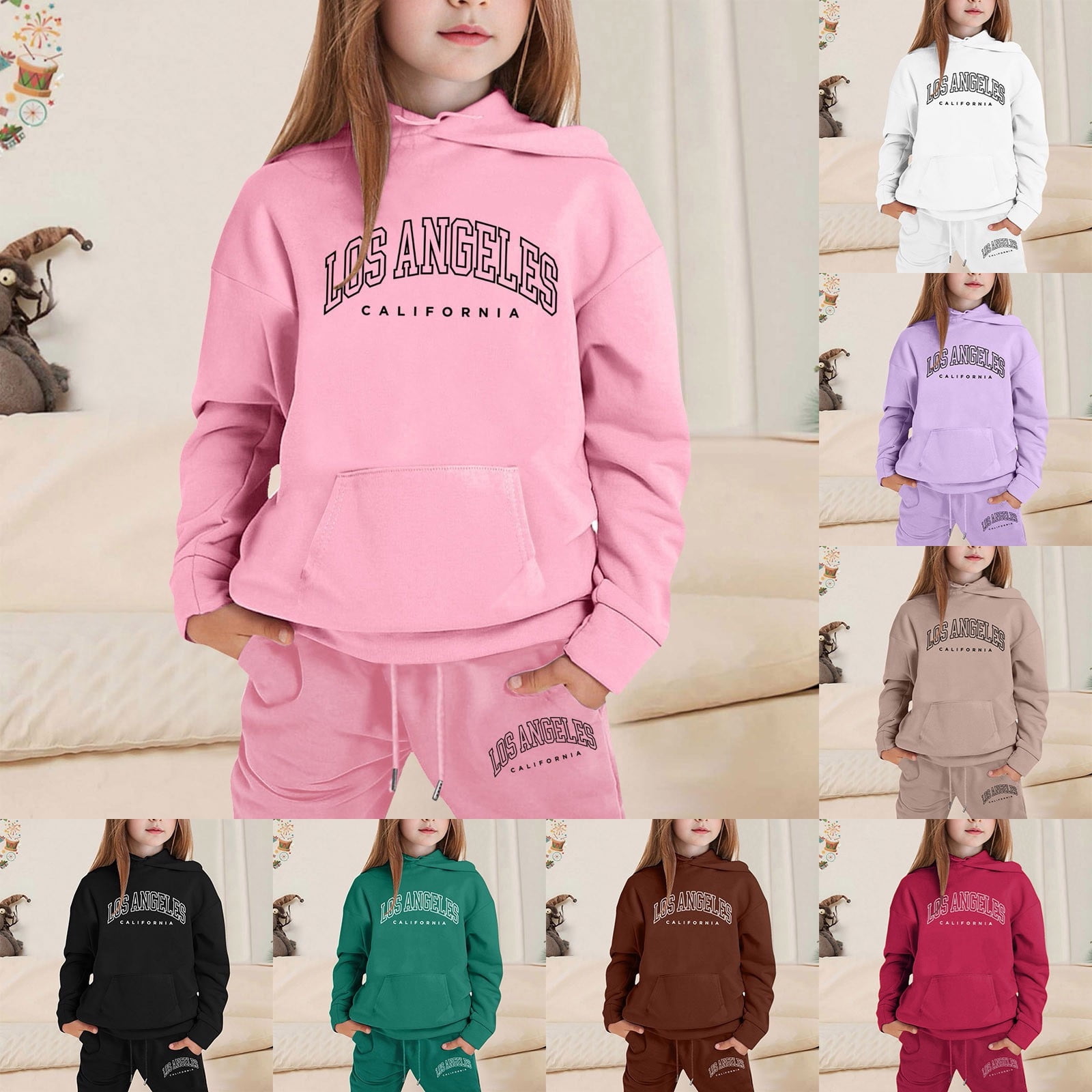 LRen Girls 2 Piece Outfits Sweatsuit Letter Print Pullover Hoodie ...