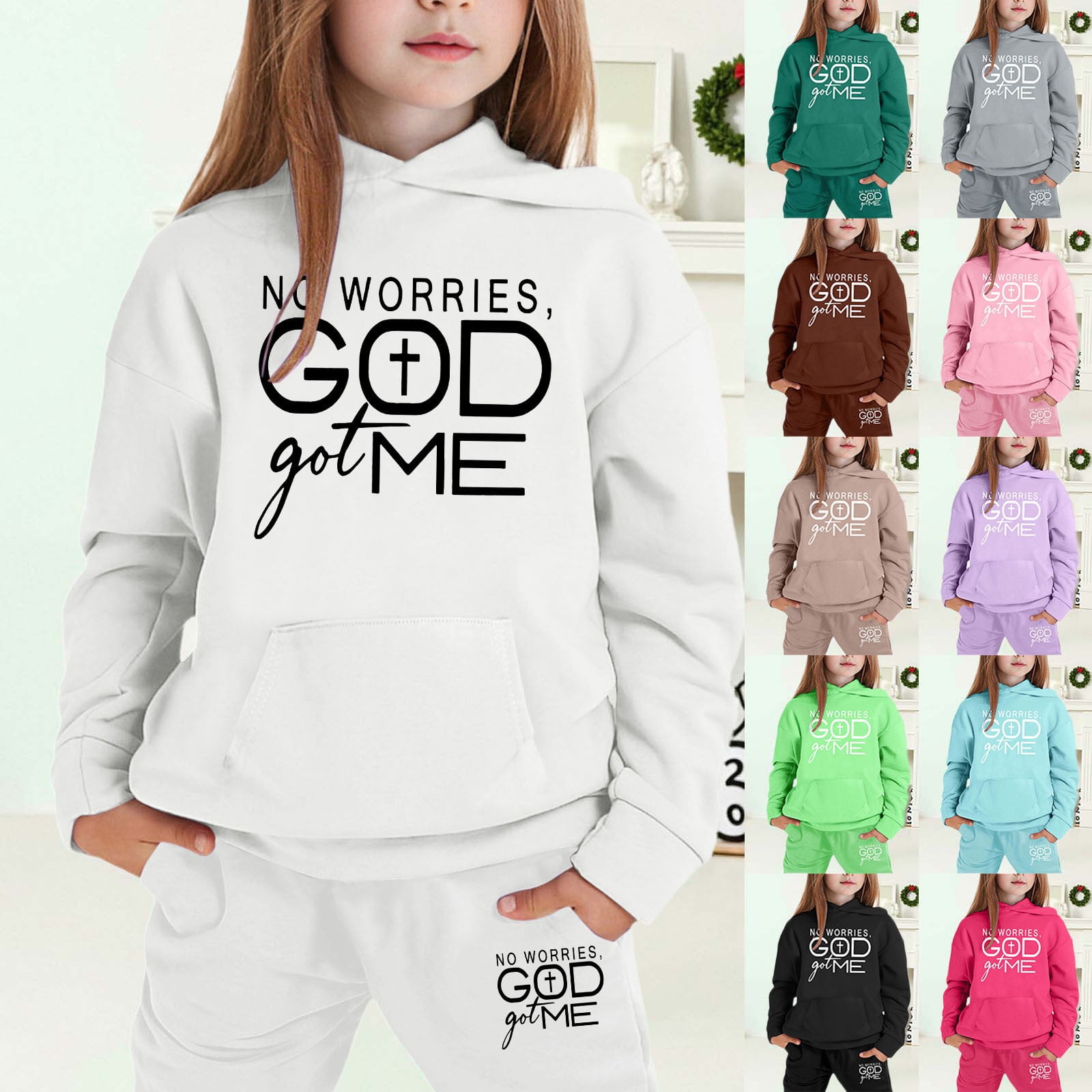 LRen Girls 2 Piece Outfits Sweatsuit Letter Print Pullover Hoodie ...