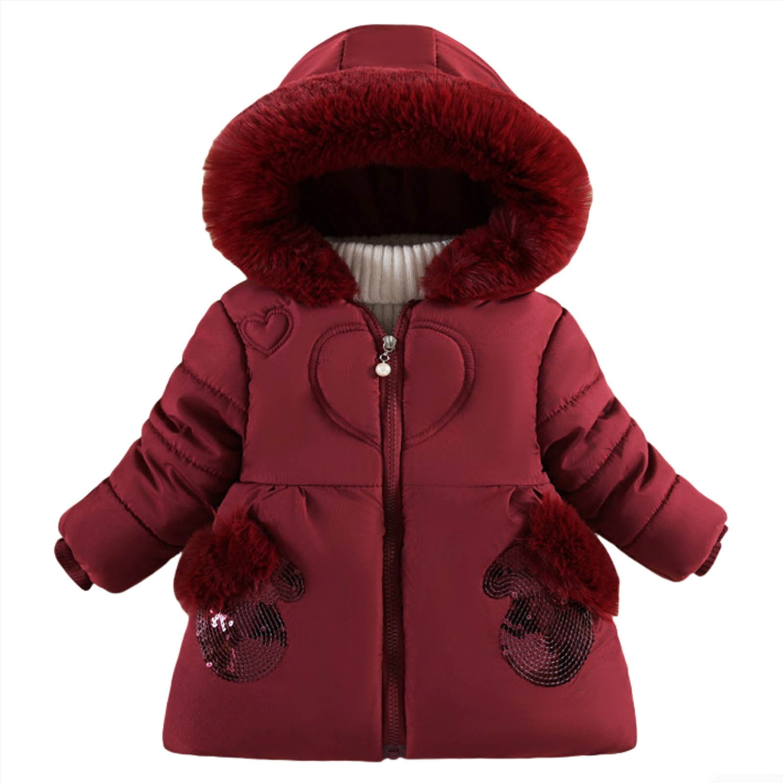 LRen Girls Down Jacket Winter Warm Hooded Coat With Sequined Gloves Stylish Outerwear For ...