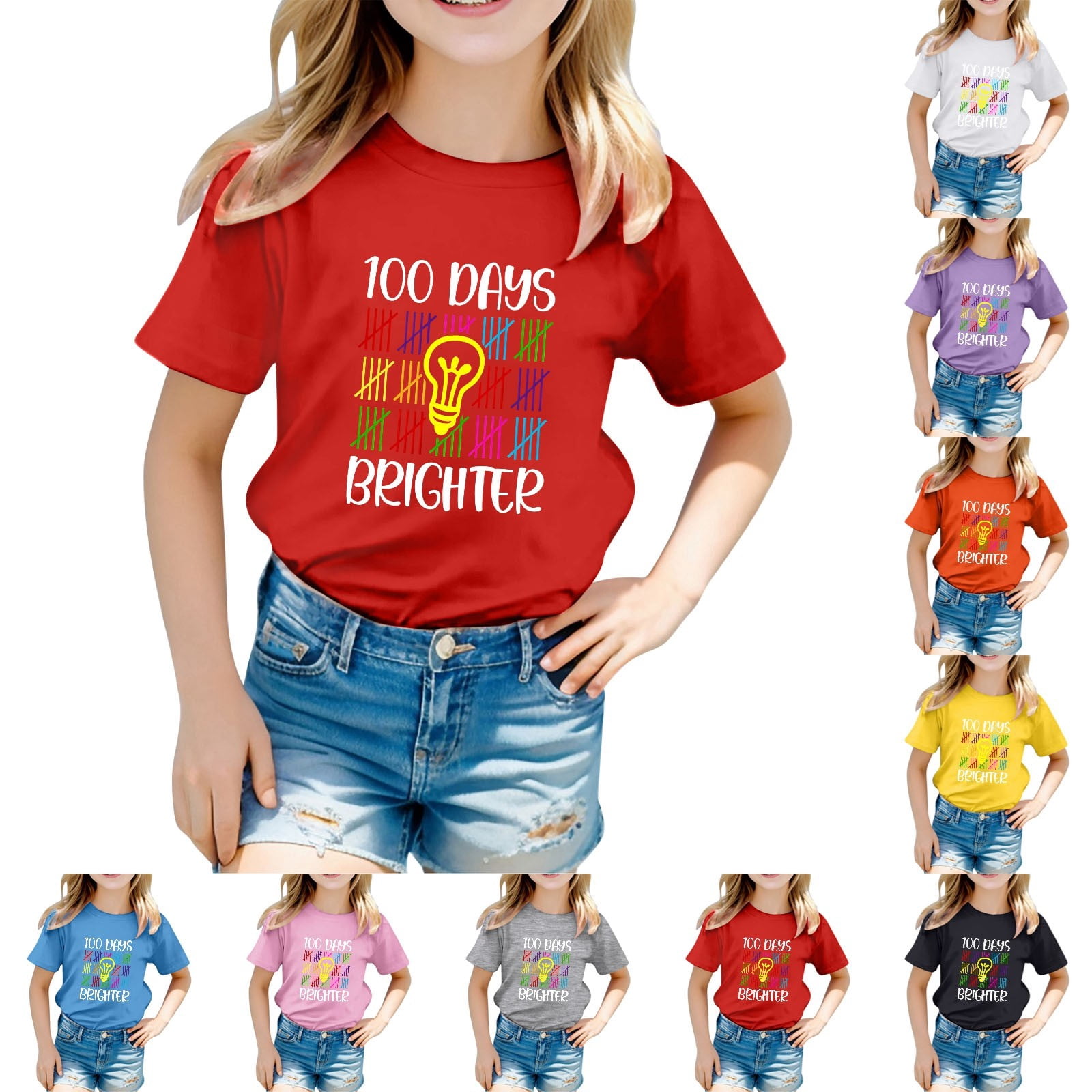 LRen Happy 100th Day Of School Shirt Kids Cute Graphic T-Shirts Preppy ...