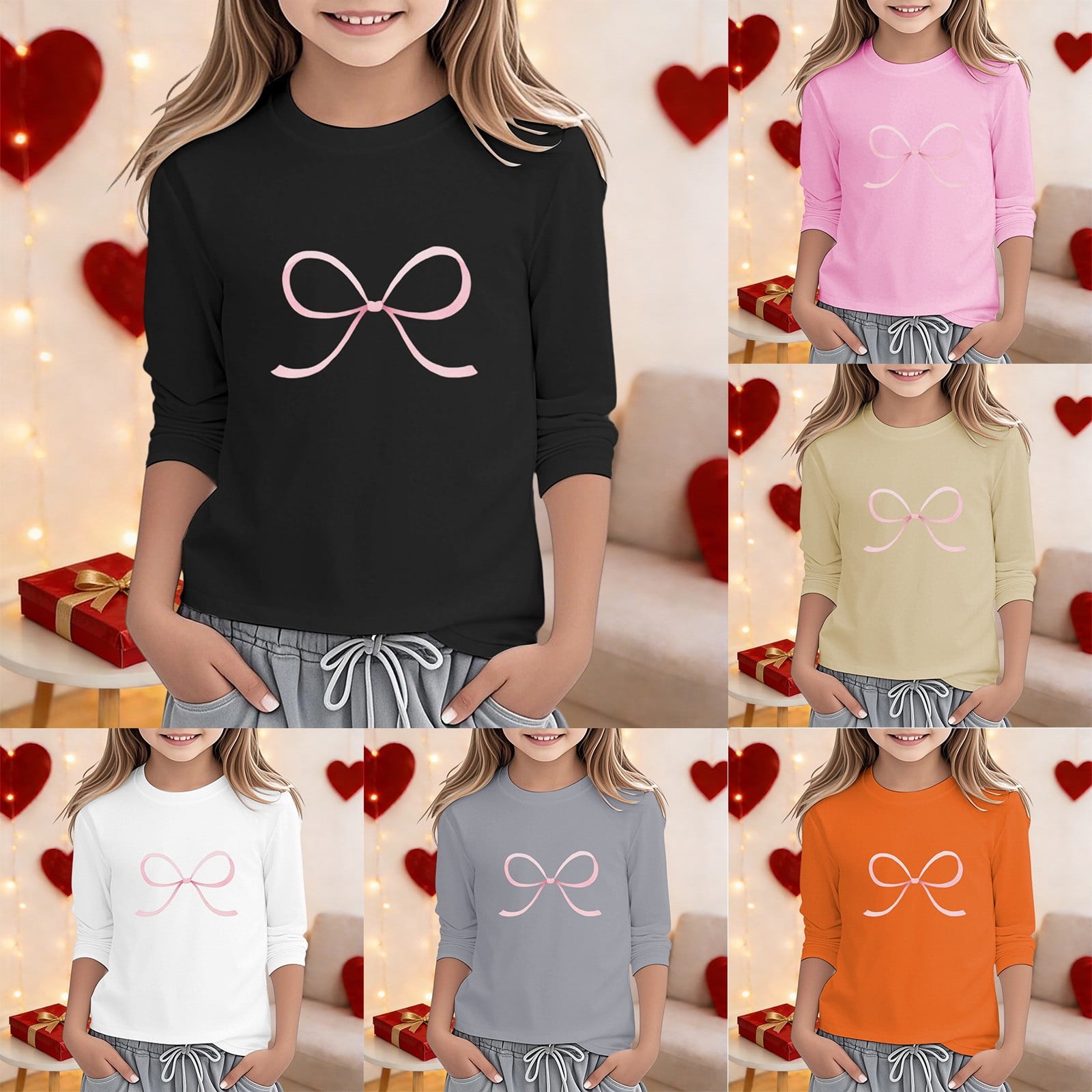 LRen Long Sleeve Shirts for Girls Valentine Heart Print Casual 3/4 ...