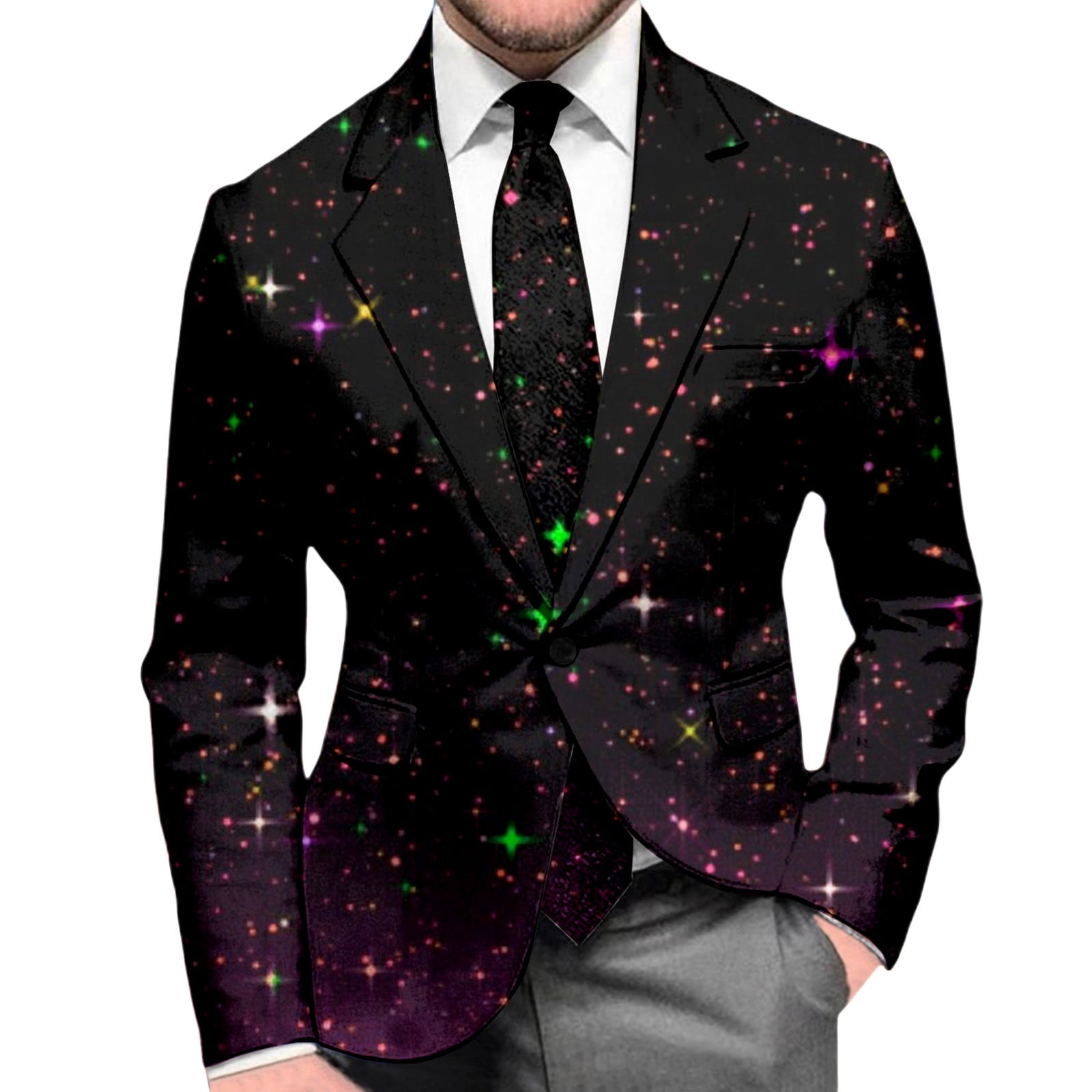 LRen Men Shiny Sequin Blazer Tuxedo Party Dinner Prom One Button Suit ...