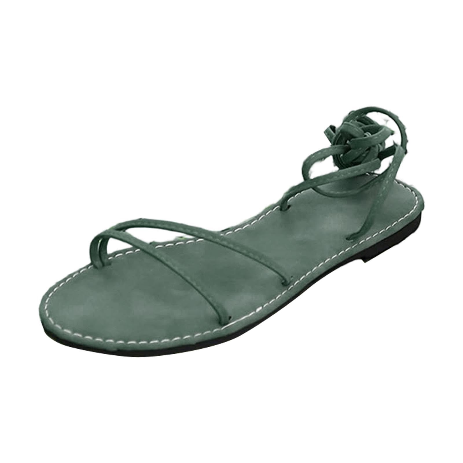 LRen Rope Flat Sandals for Women Strappy Open Toe Thong Sandals Summer ...