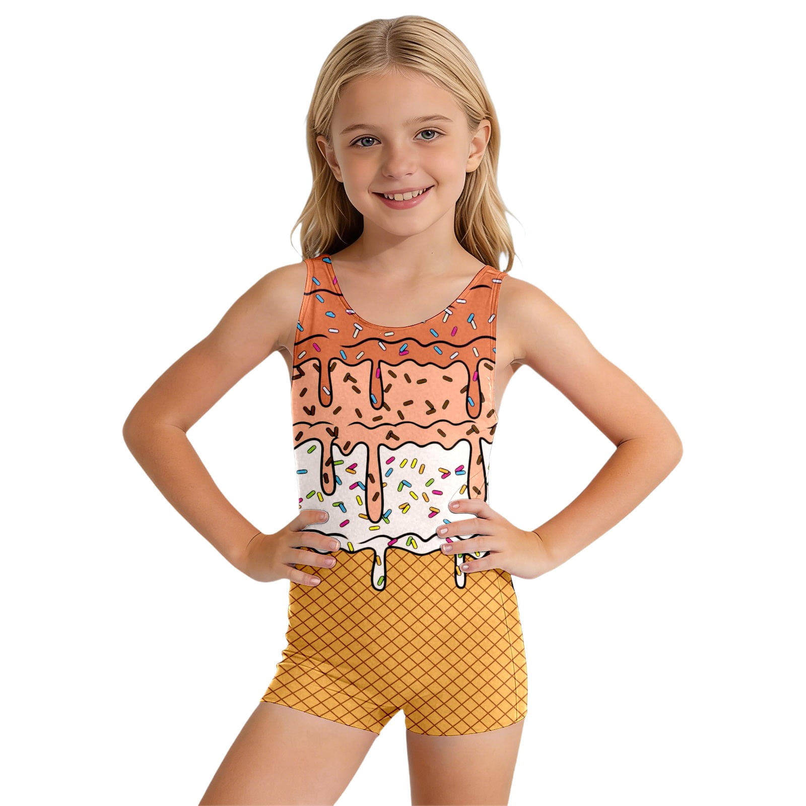LRen Teen Girl Swimsuit Girls Swimsuits Cute Ice Cream Drip Printed One ...