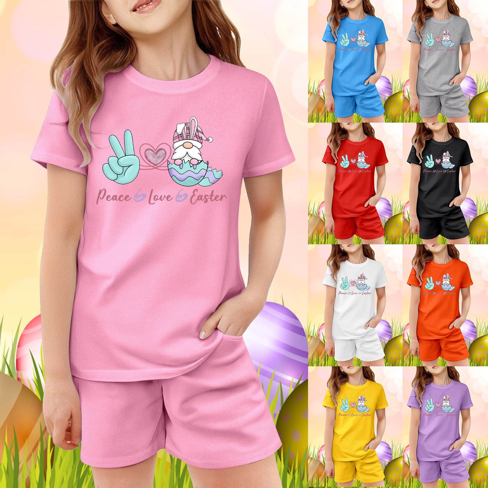 LRen Toddler Girl Outfits Print Short Sleeve Shirt and Shorts Crew Neck ...