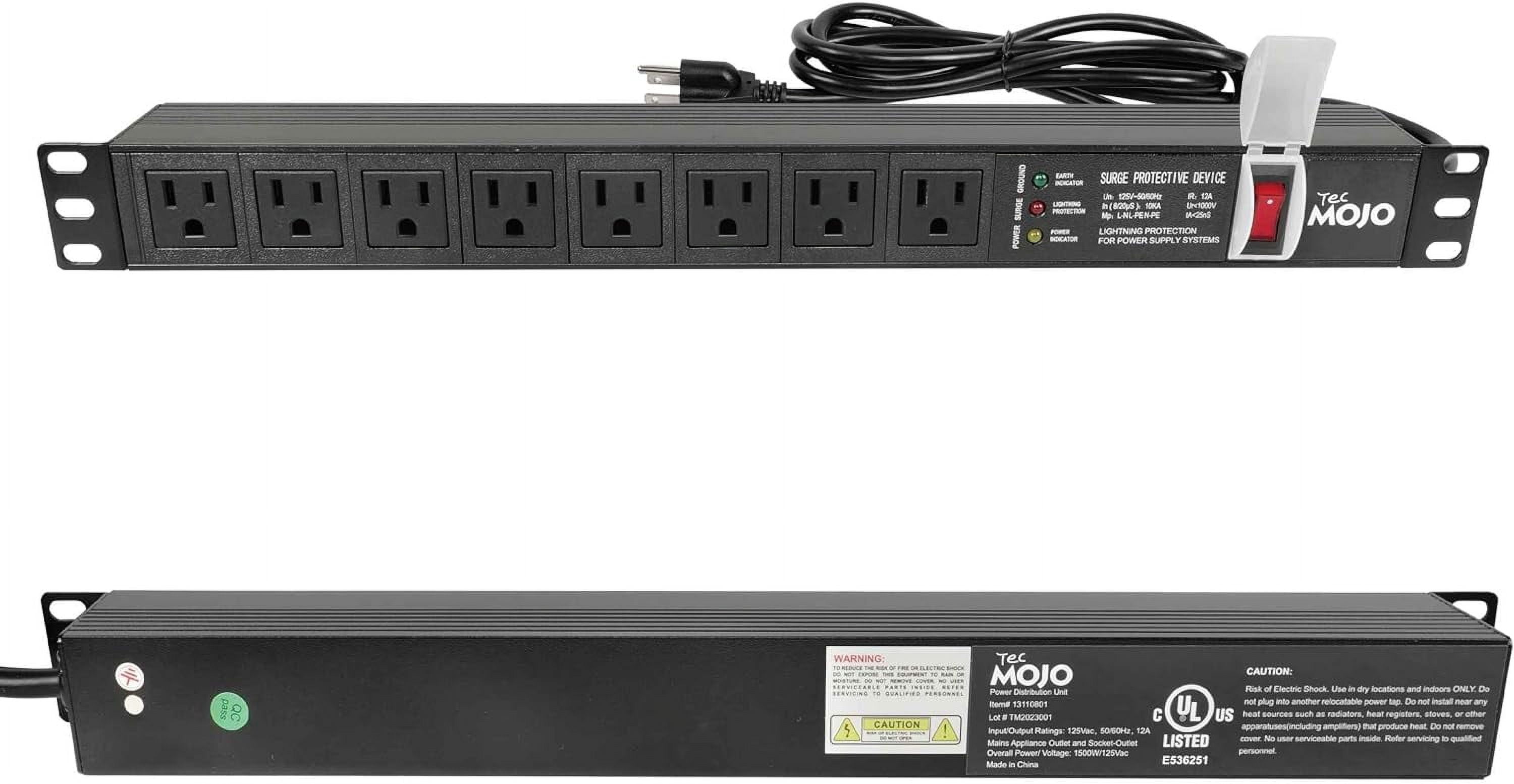 LS 1U Rack-Mount Horizontal 8-Outlet Power Strip UL Listed PDU with Surge Protection LED ...