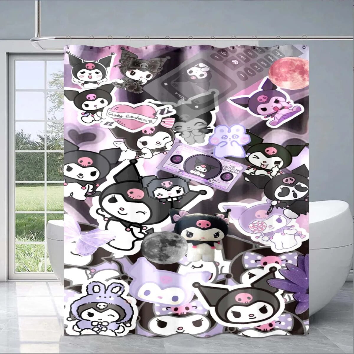 Ls 8 Size Cute Kuromi Cartoon Shower Curtain 3d Printing Waterproof