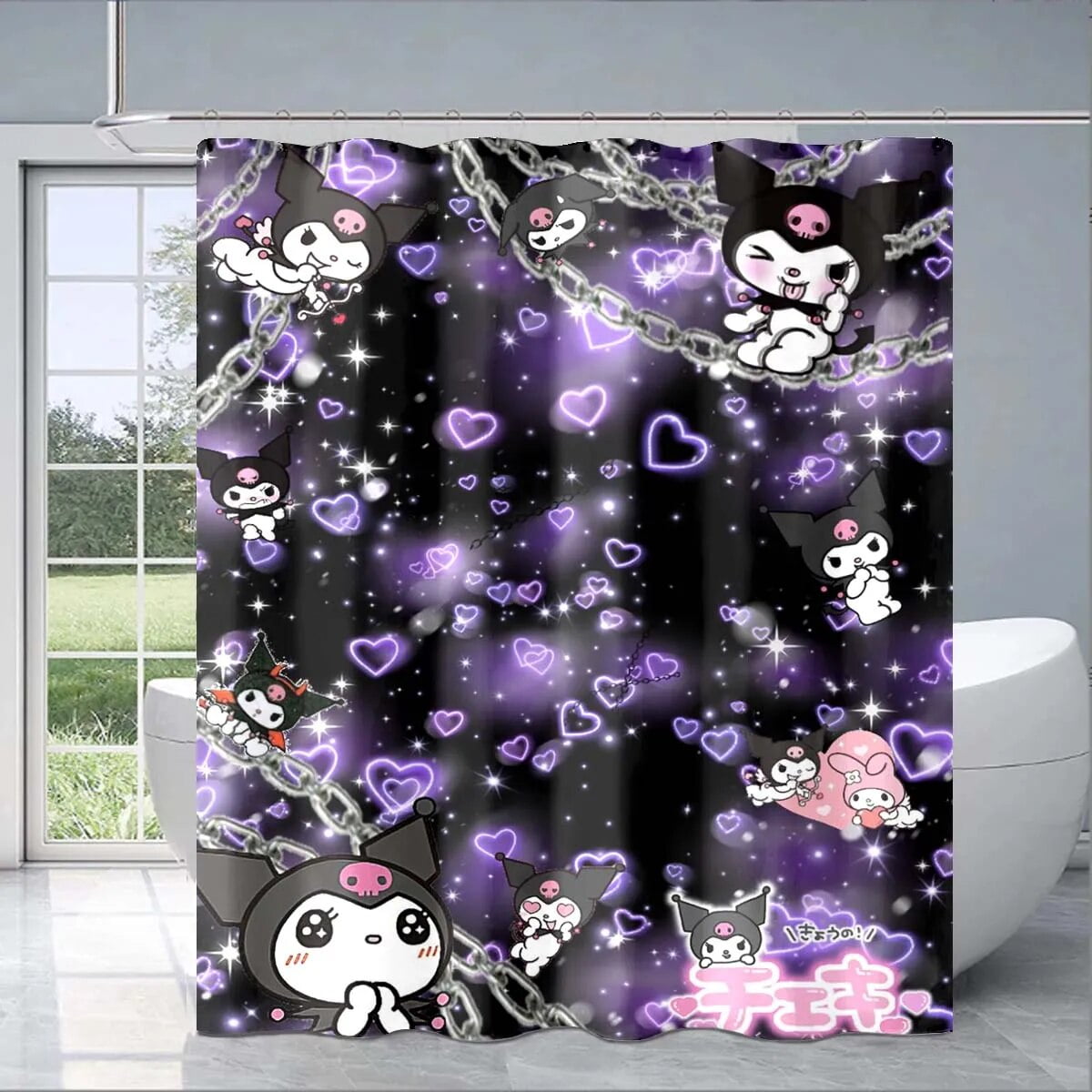 LS 8 Size Cute Kuromi Cartoon Shower Curtain 3D Printing Waterproof ...