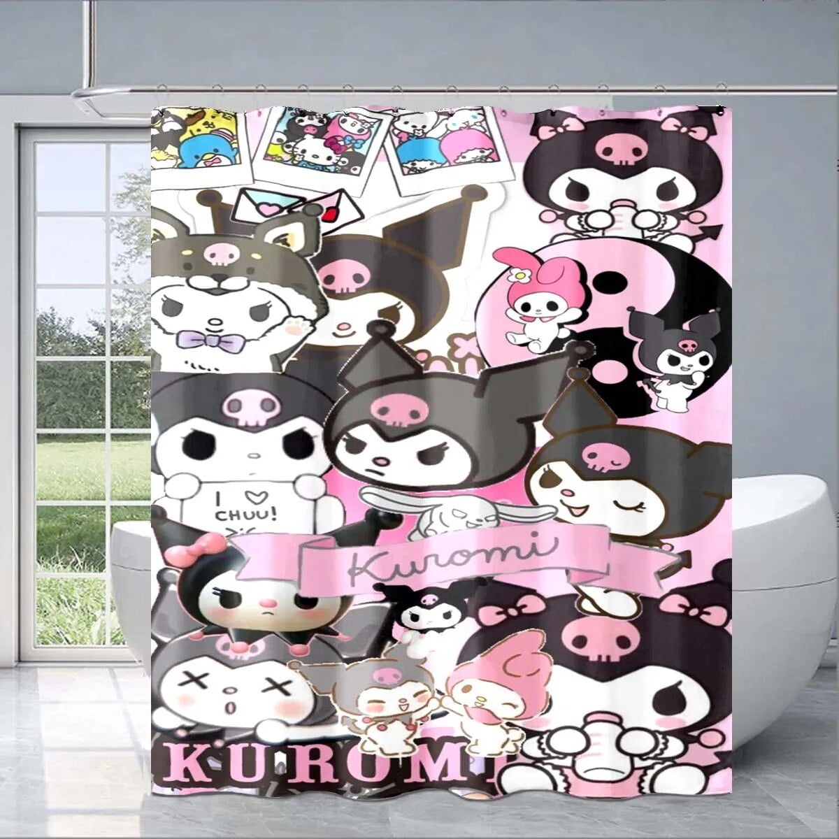 Ls 8 Size Cute Kuromi Cartoon Shower Curtain 3d Printing Waterproof