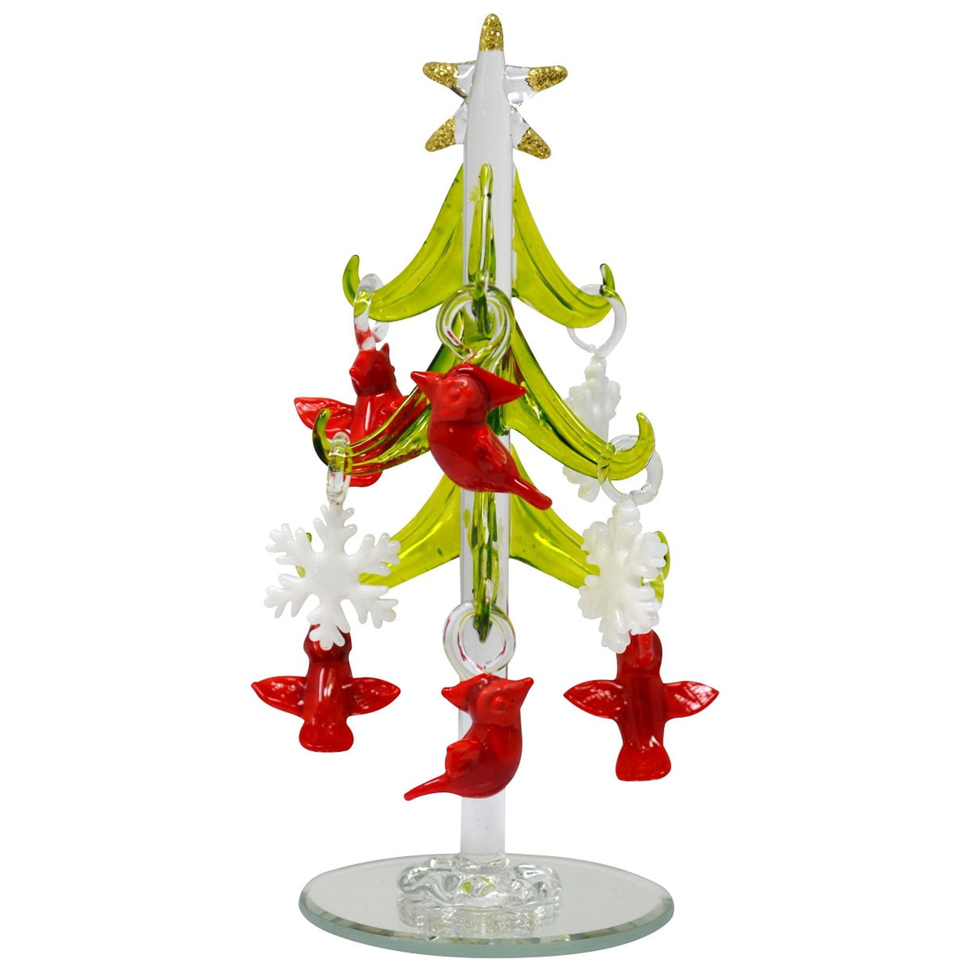 LS Arts XM-1145 6 in. Green with 9 Ornaments Cardinal & Snowflake Tree ...