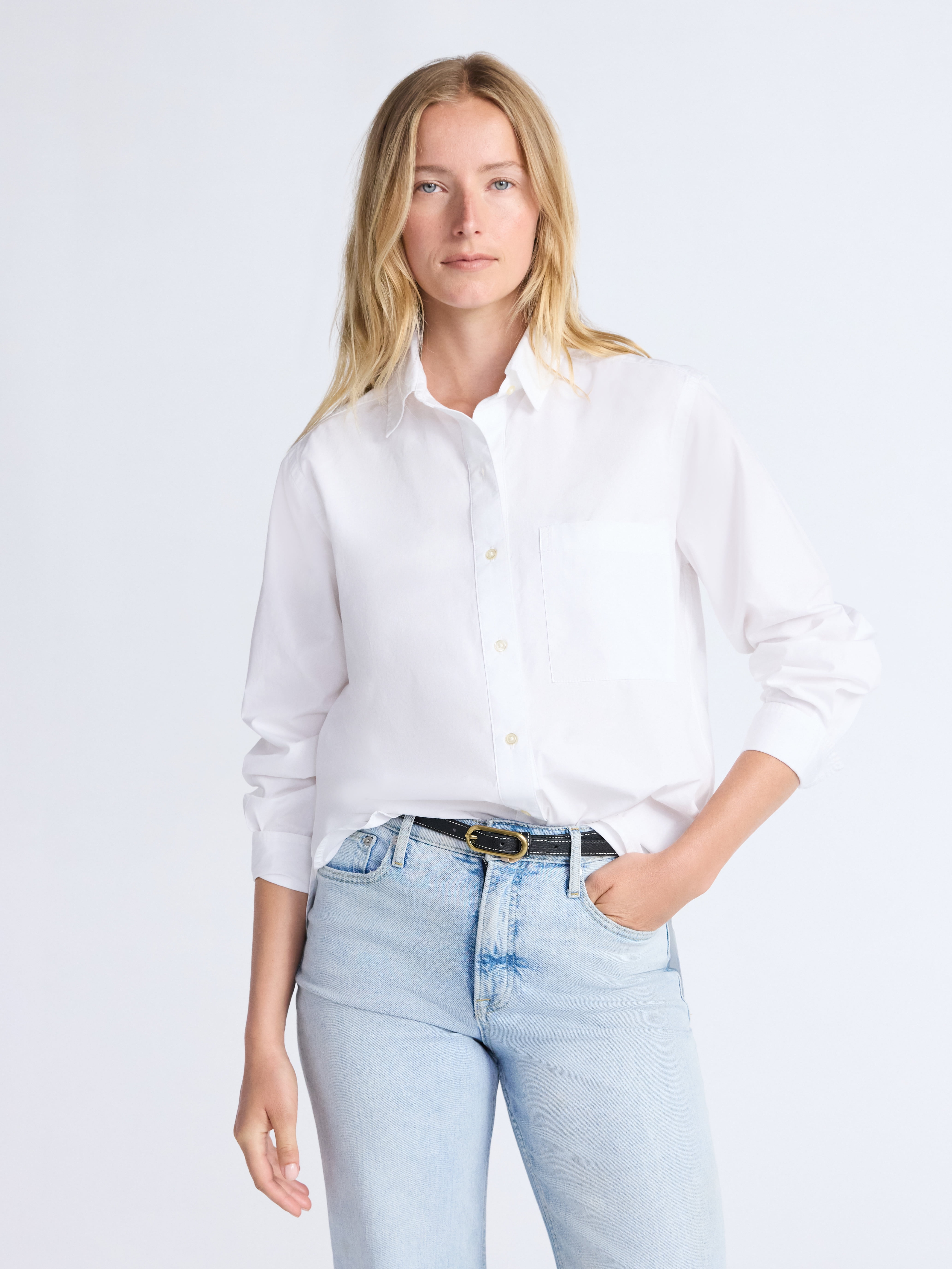 Free Assembly Women's Boxy Cotton Button Front Tunic Shirt with Long ...