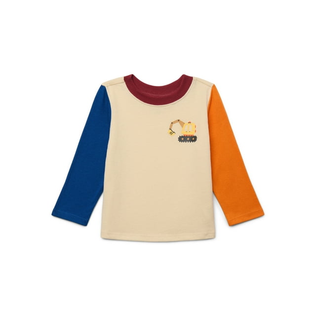 Garanimals Baby Boys Colorblock Graphic Tee with Long Sleeves, Sizes 0M ...
