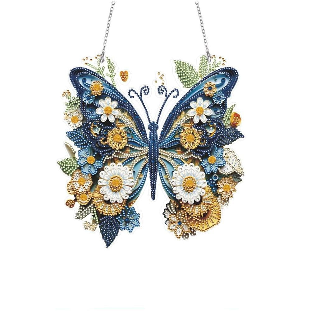 LS DIY Hanging Diamond Art Pendant Painting Kit Butterfly, DIY Dotted Diamond Art Painting Wind ...