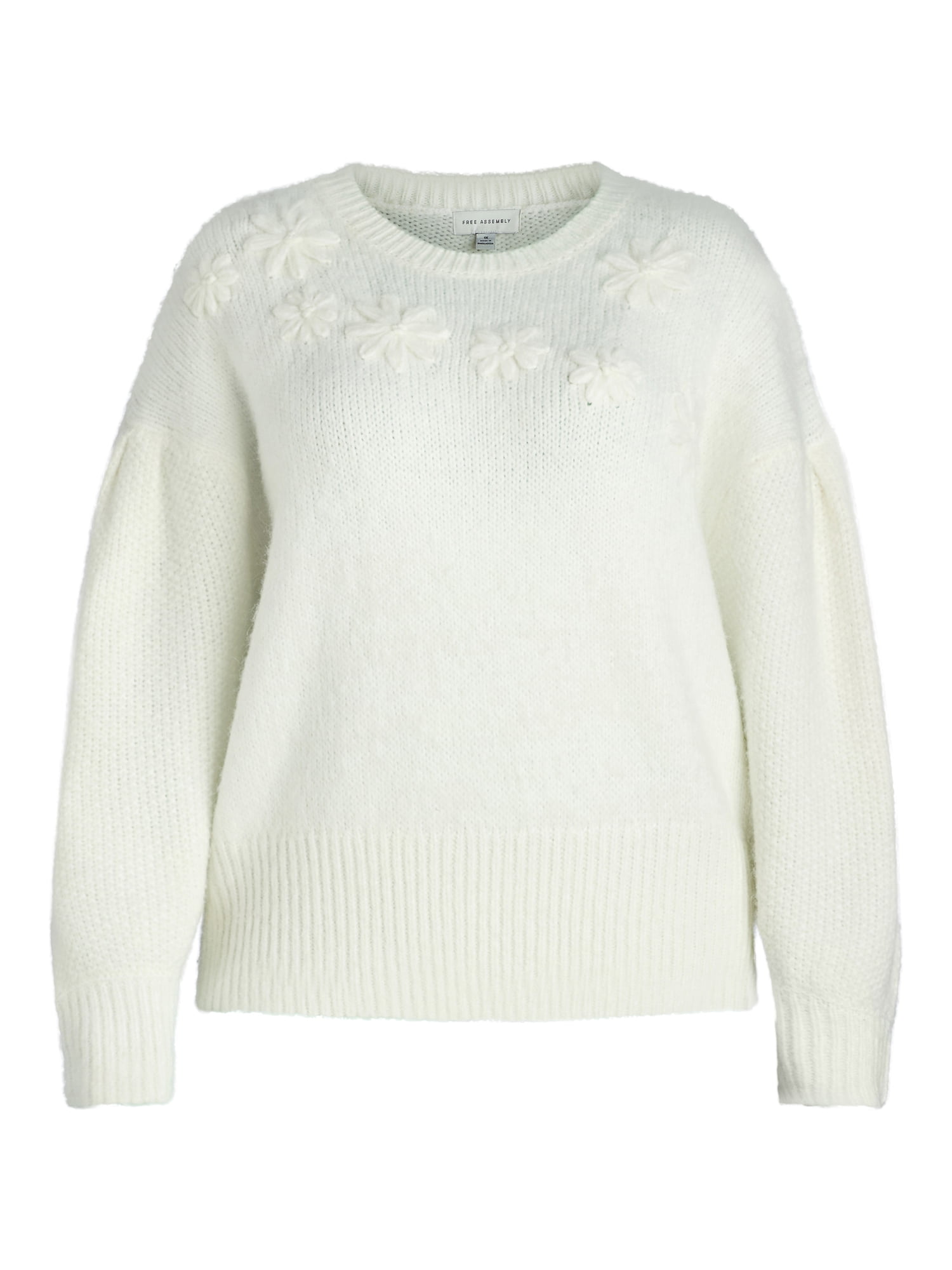 Free Assembly Women's Embroidered Flower Sweater with Long Sleeves ...