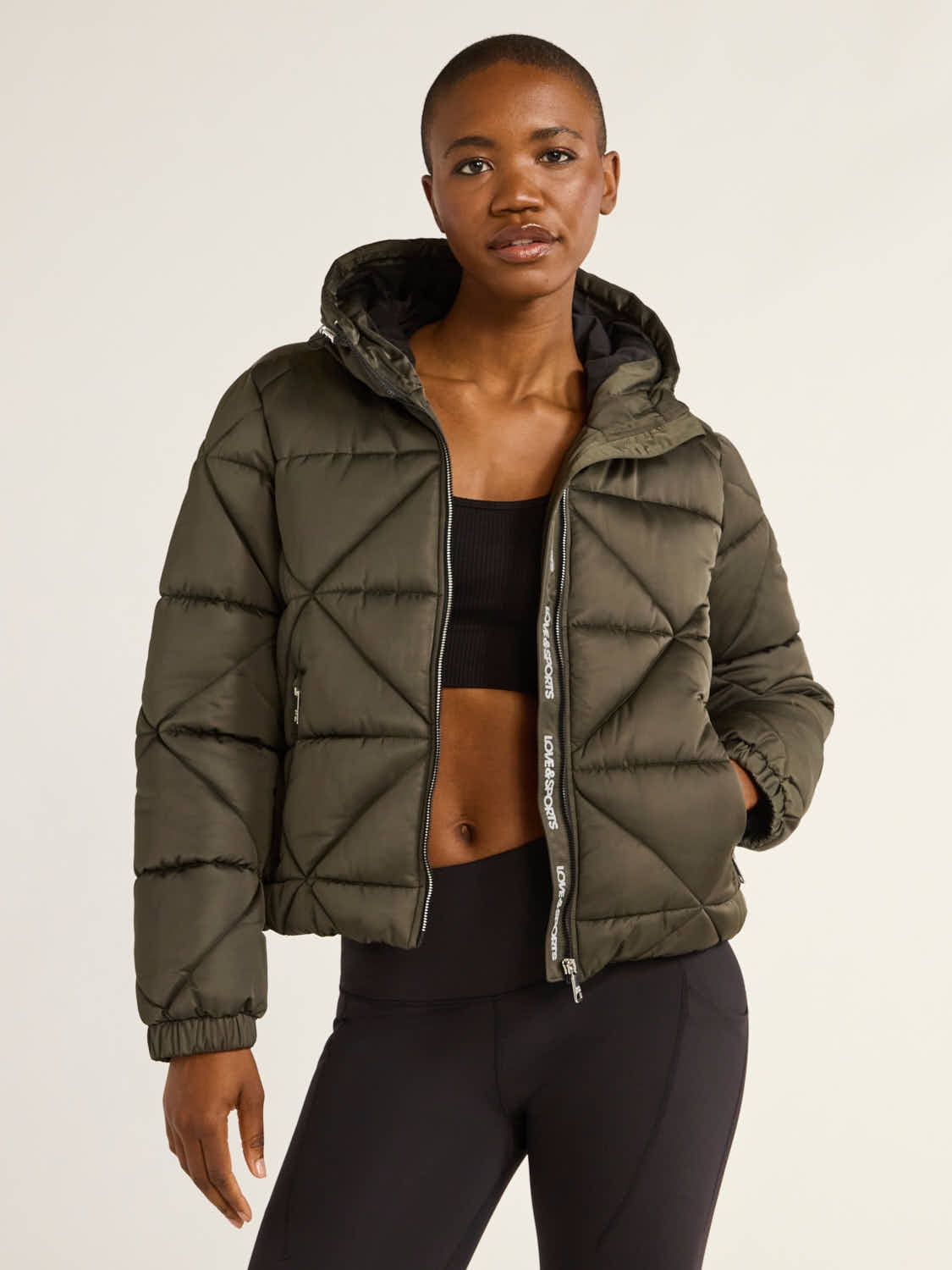 Love & Sports Women's Geometric Quilted Puffer Coat, Heavyweight, Sizes ...