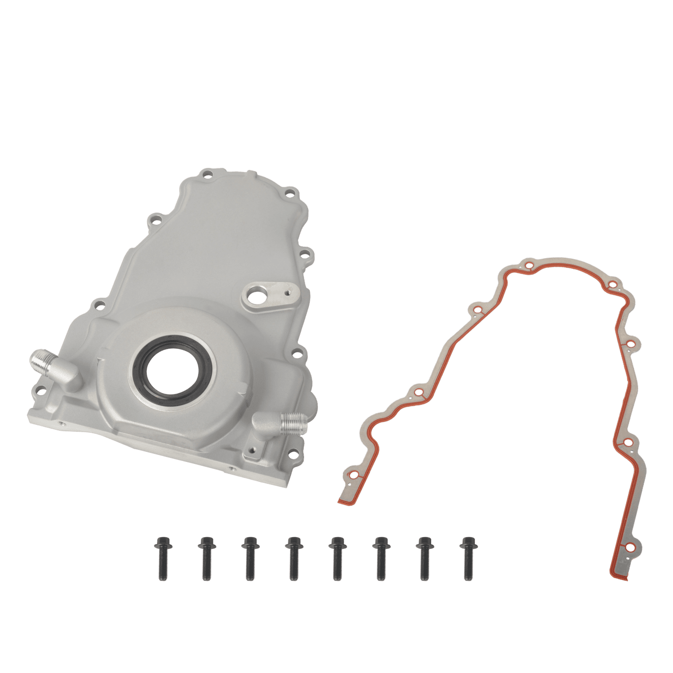 Front Timing Cover w/10AN Twin Turbo Oil Drain Fittings for LS Gen IV 6 ...