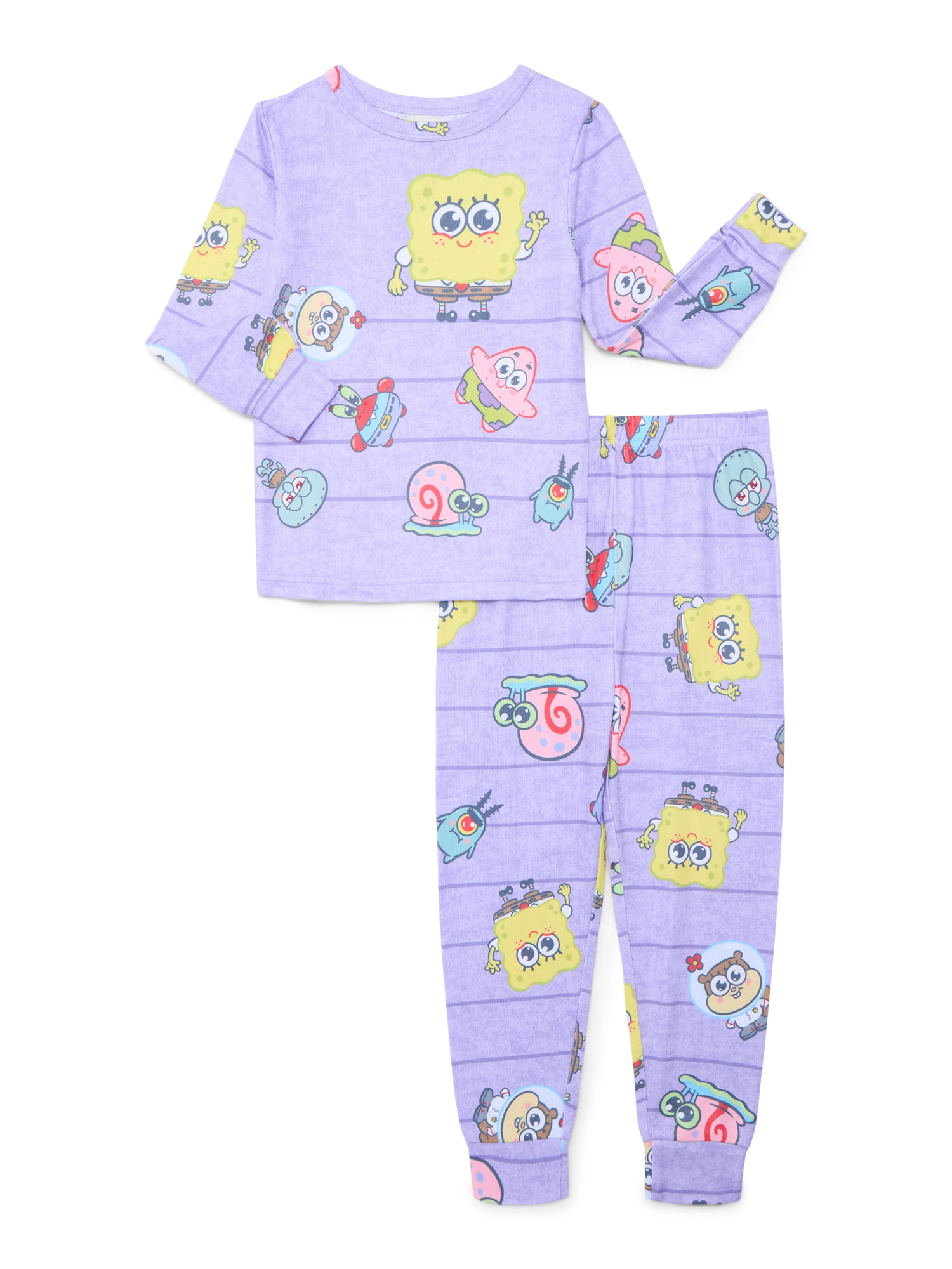 SpongeBob SquarePants Girls Long Sleeve Tee and Pants Pajama Set, 2 ...