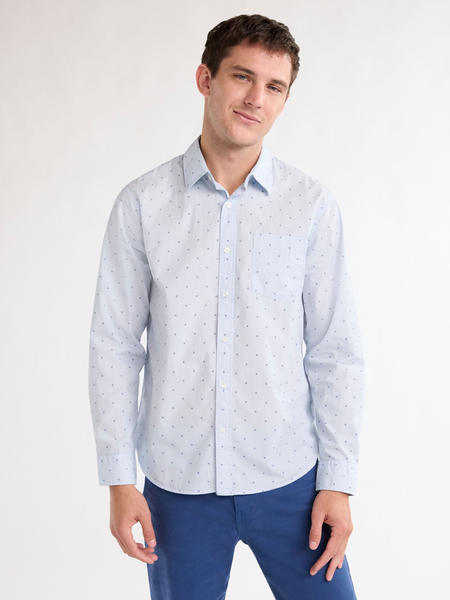 Free Assembly Men’s Cotton Poplin Shirt with Long Sleeves, Sizes XS ...