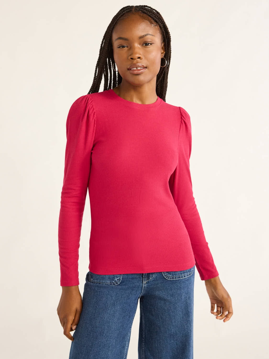 Free Assembly Women's and Women’s Plus Ribbed Top with Long Puff ...