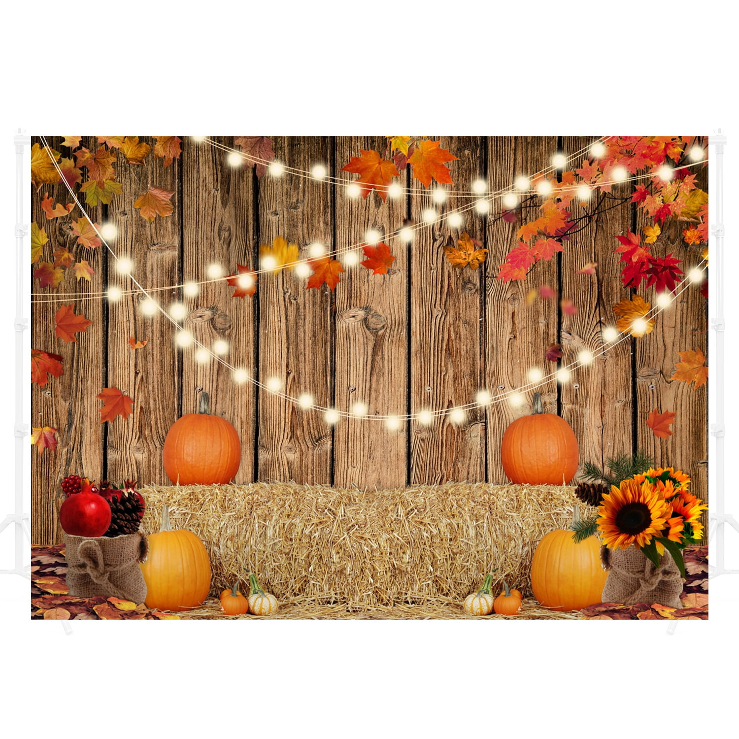 LS Photography [1-Pack] 10 x 8 ft. Halloween Backdrop Pumpkin Hay Bale ...