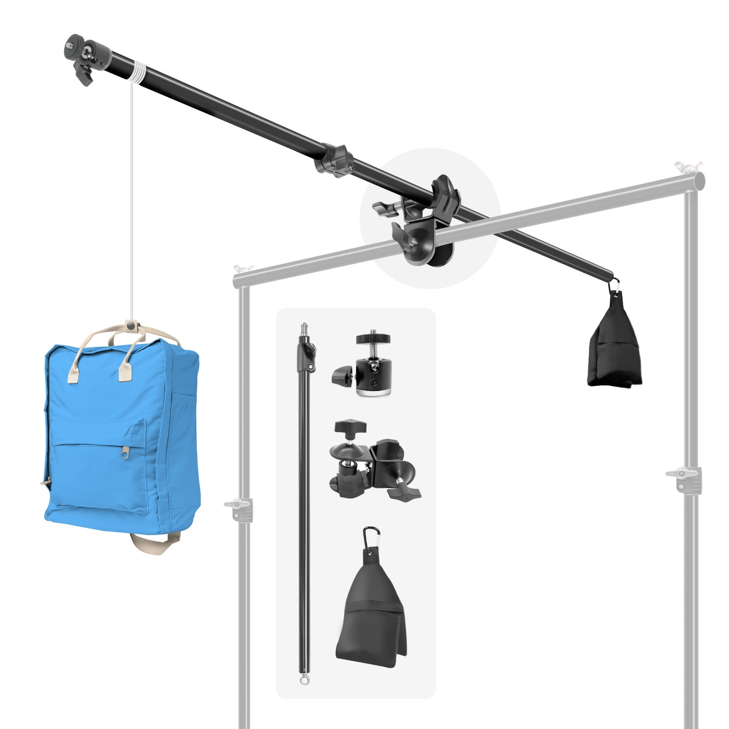 LS Photography 1 -Pack 56-inch Boom Arm, Super Double U Clamp, Crossbar ...