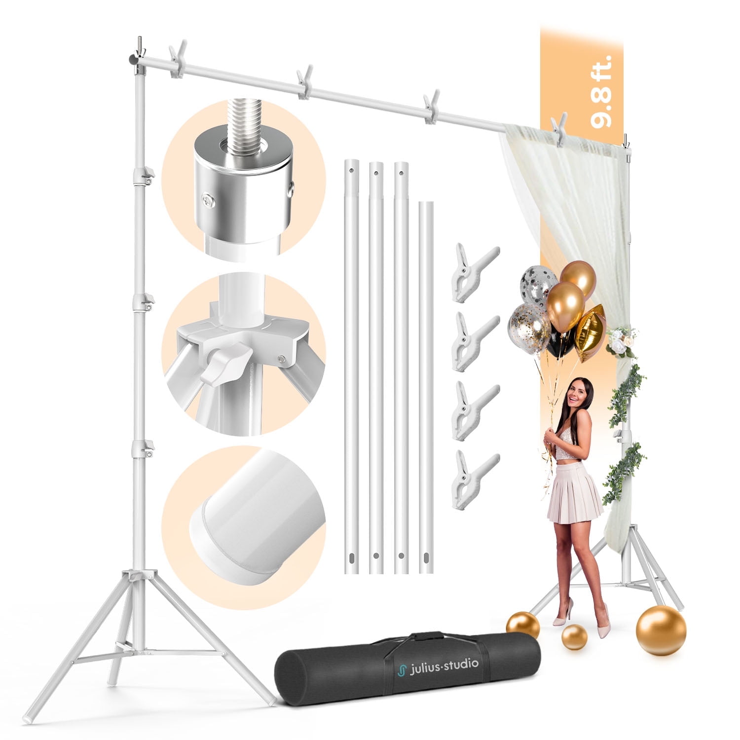LS Photography 10 x 9.8 ft Heavy Duty White Backdrop Stand Thicker ...