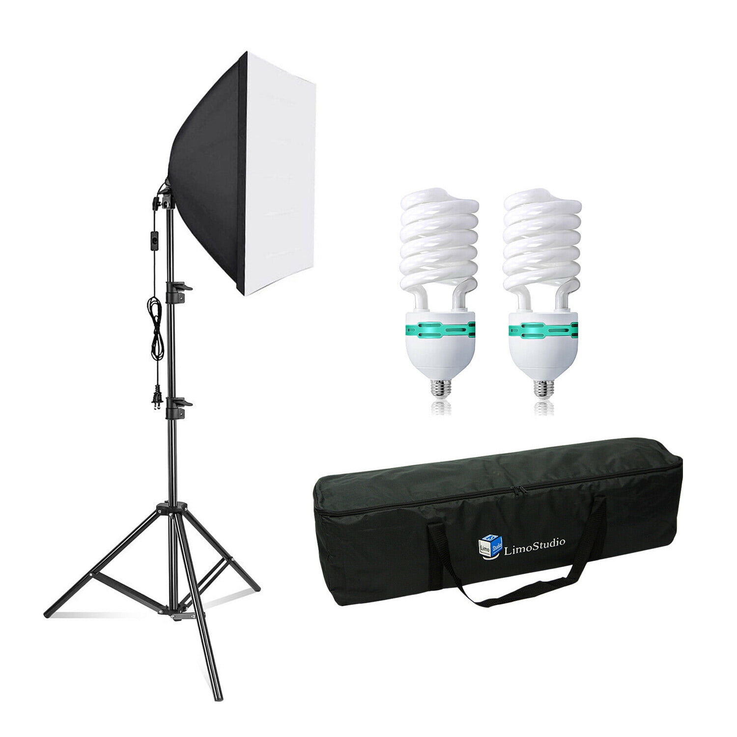 LS Photography 1x 20" Photo Softbox CFL Lighting Kit Stand Carry Bag ...