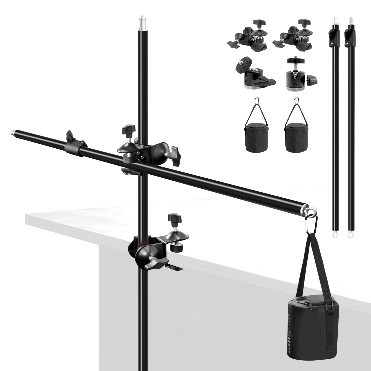 LS Photography 2-Pack 55" Boom Arm with Dual Double U Clamp, Mount with ...