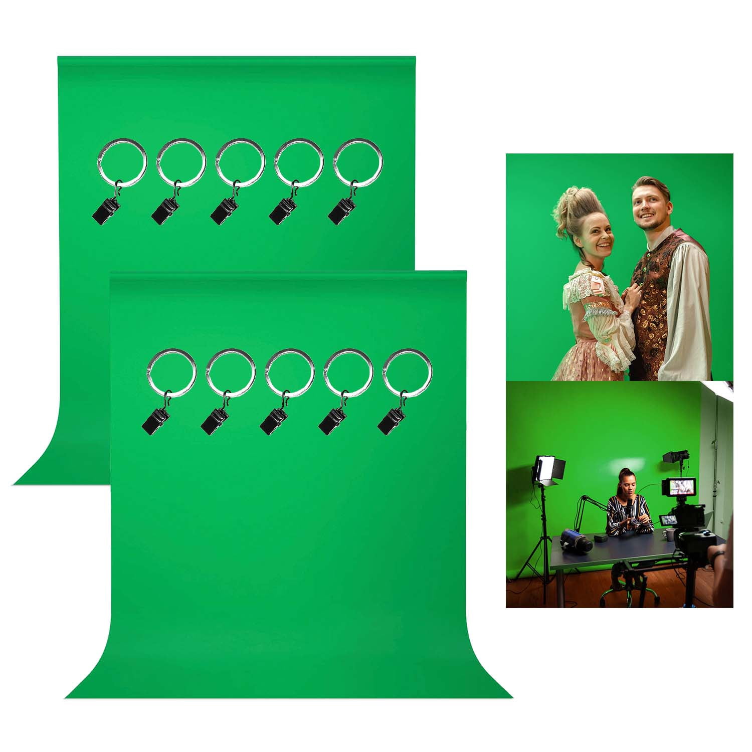 LS Photography 2-Pack 6x9 ft. Green Chromakey Screen Backdrop with 10 ...