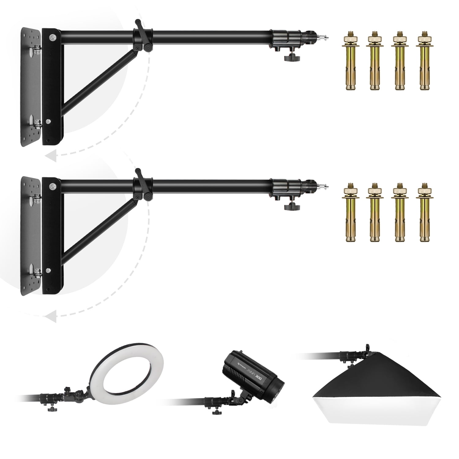 LS Photography [2-Pack] Heavy Duty Triangle Boom Arm Wall Mount,180 ...