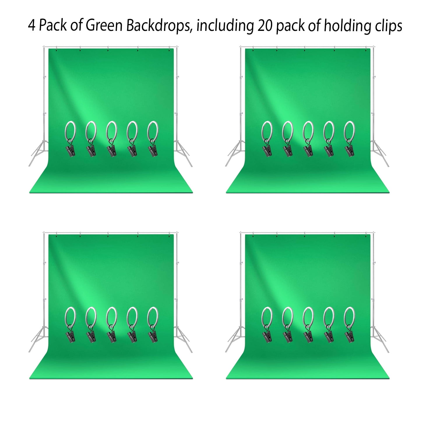 LS Photography 4-Pack 6x9 ft. Green Chromakey Screen Backdrop with 20 ...