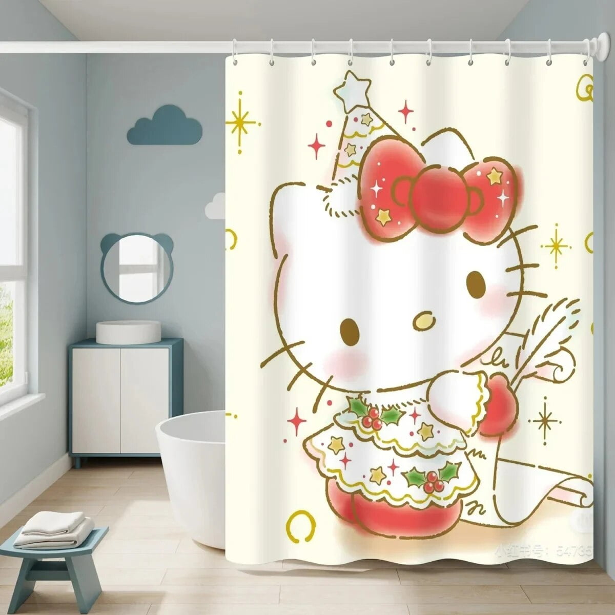 Ls Sanrio Hello Kitty Cute Kawaii Cartoon Shower Curtains Bathroom
