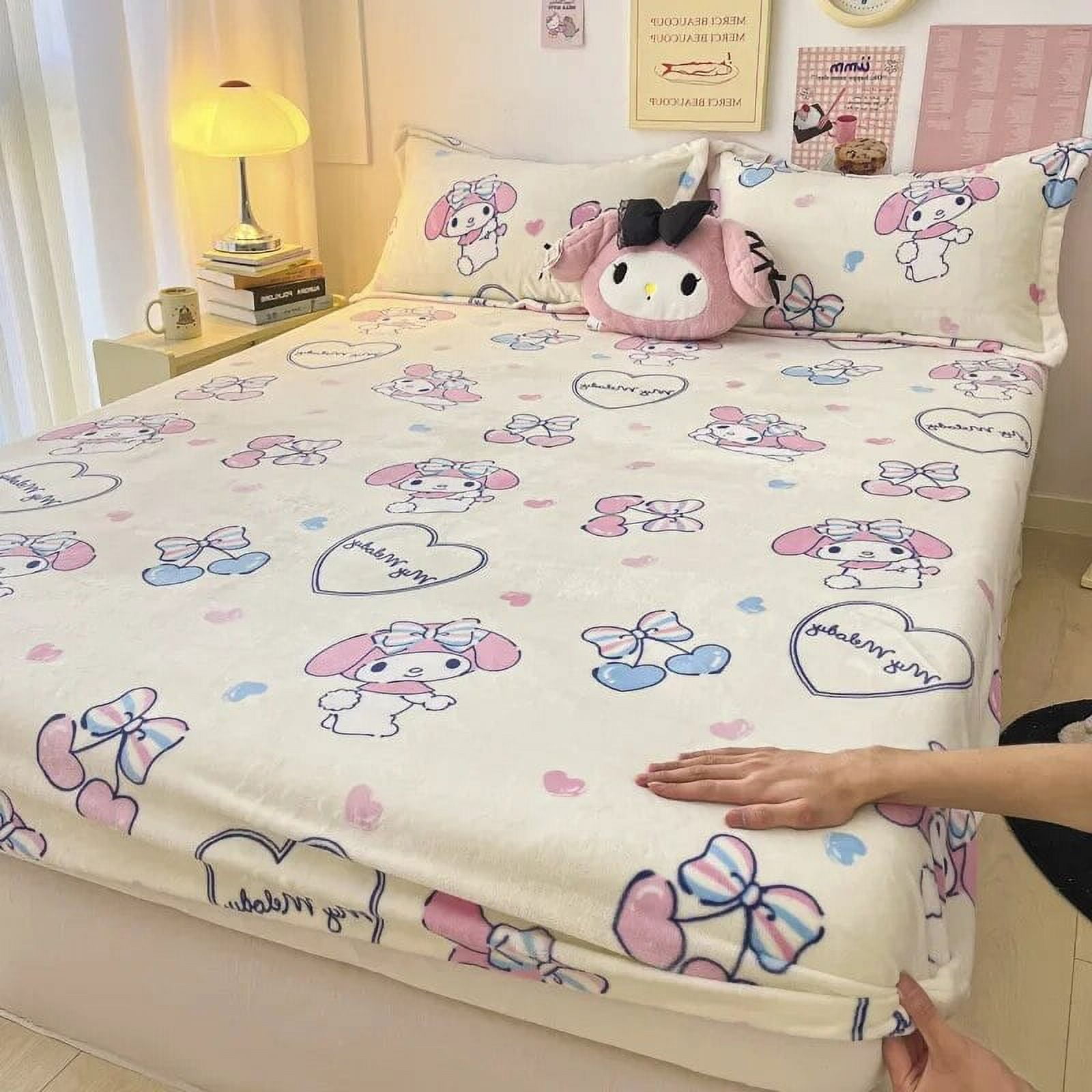 LS Sanrio Hello Kitty Milk Fleeced Bed Head Single Sheet Kuromi Cartoon ...