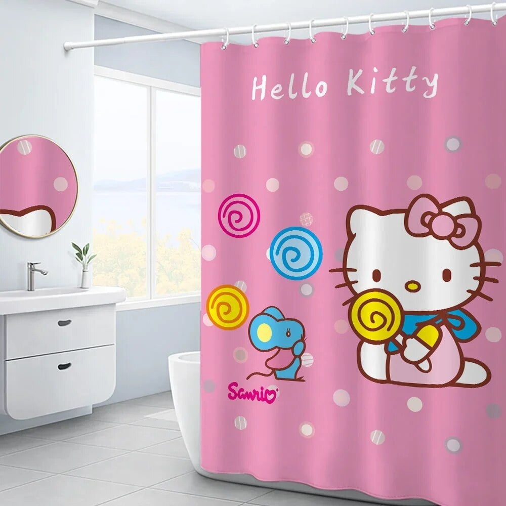 Ls Sanrios Hello Kitty Kawaii Cartoon Shower Curtains Waterproof Mildew