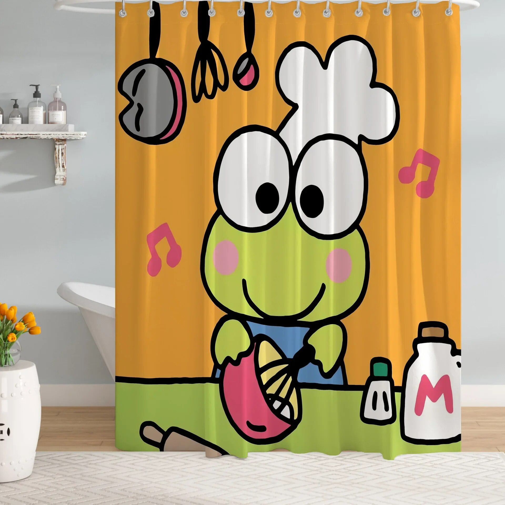Ls Sanrios Kawaii Green Kerokero Keroppi Cartoon Shower Curtains