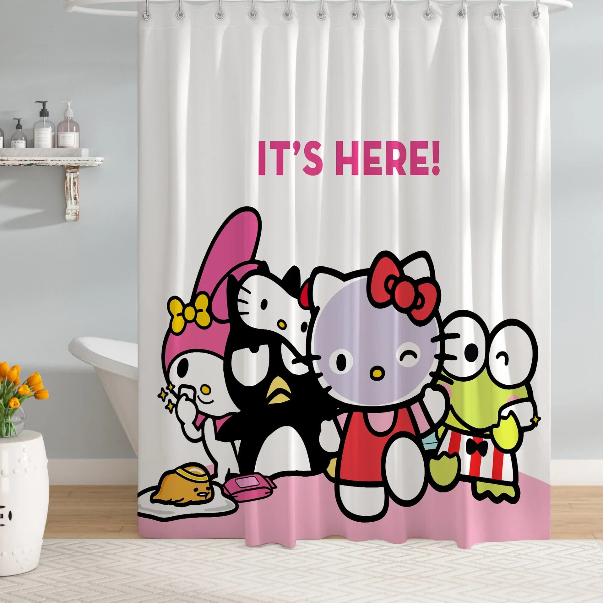 Ls Sanrios Kawaii Green Kerokero Keroppi Cartoon Shower Curtains