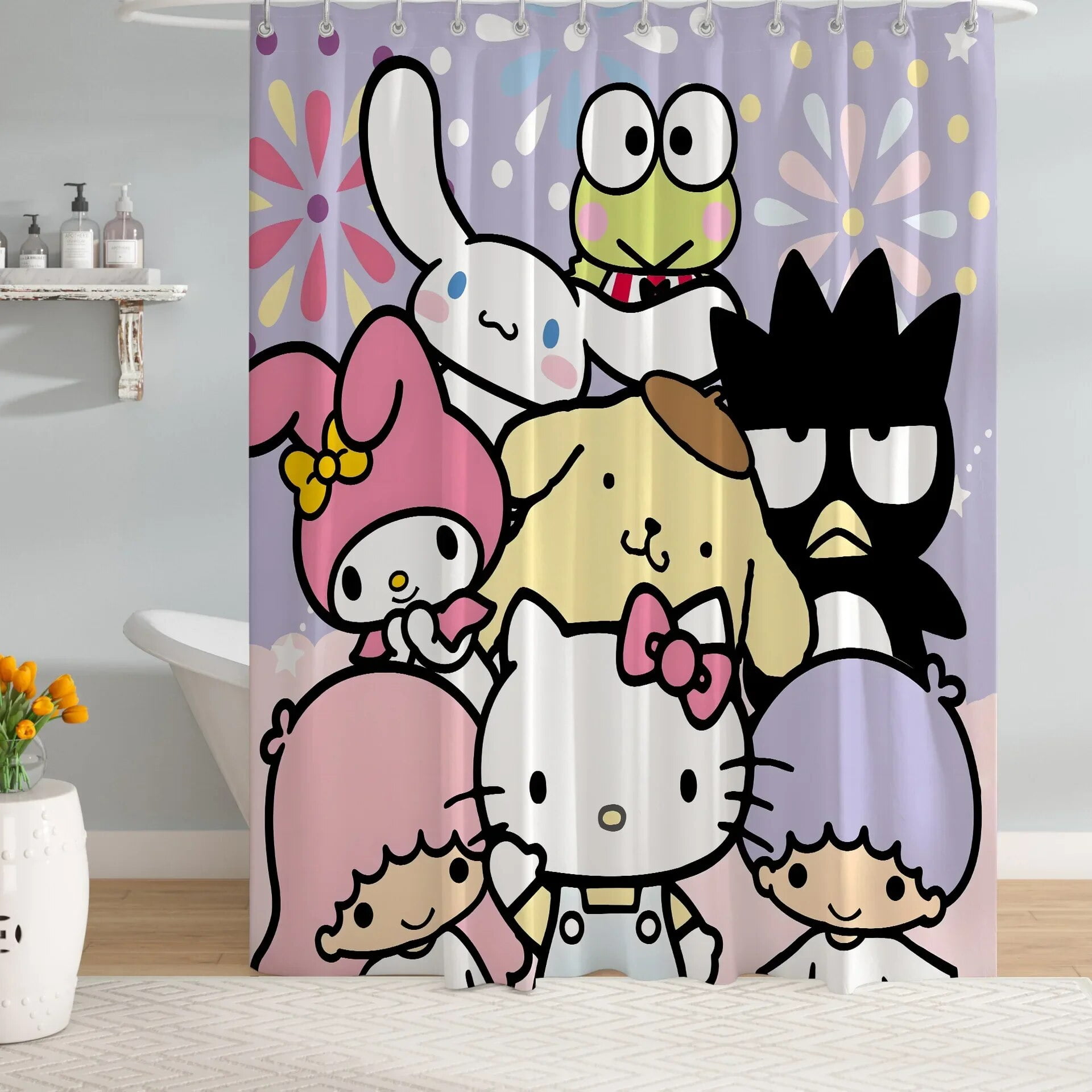 Ls Sanrios Mymelody Cinnamoroll Kuromi Kawaii Cartoon Shower Curtains