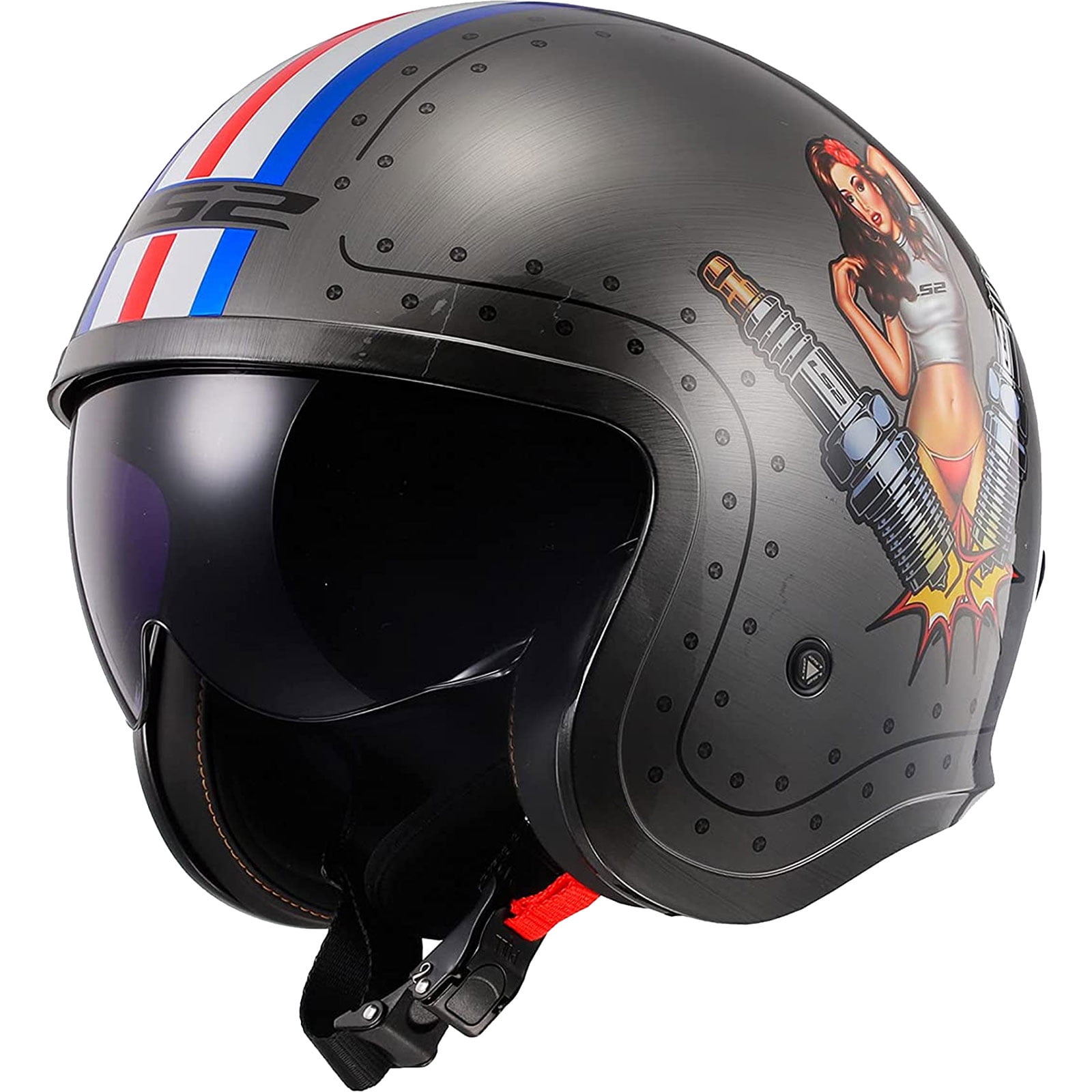 LS2 Spitfire Spark Open Face Motrocycle Helmet Brushed Alloy XL ...