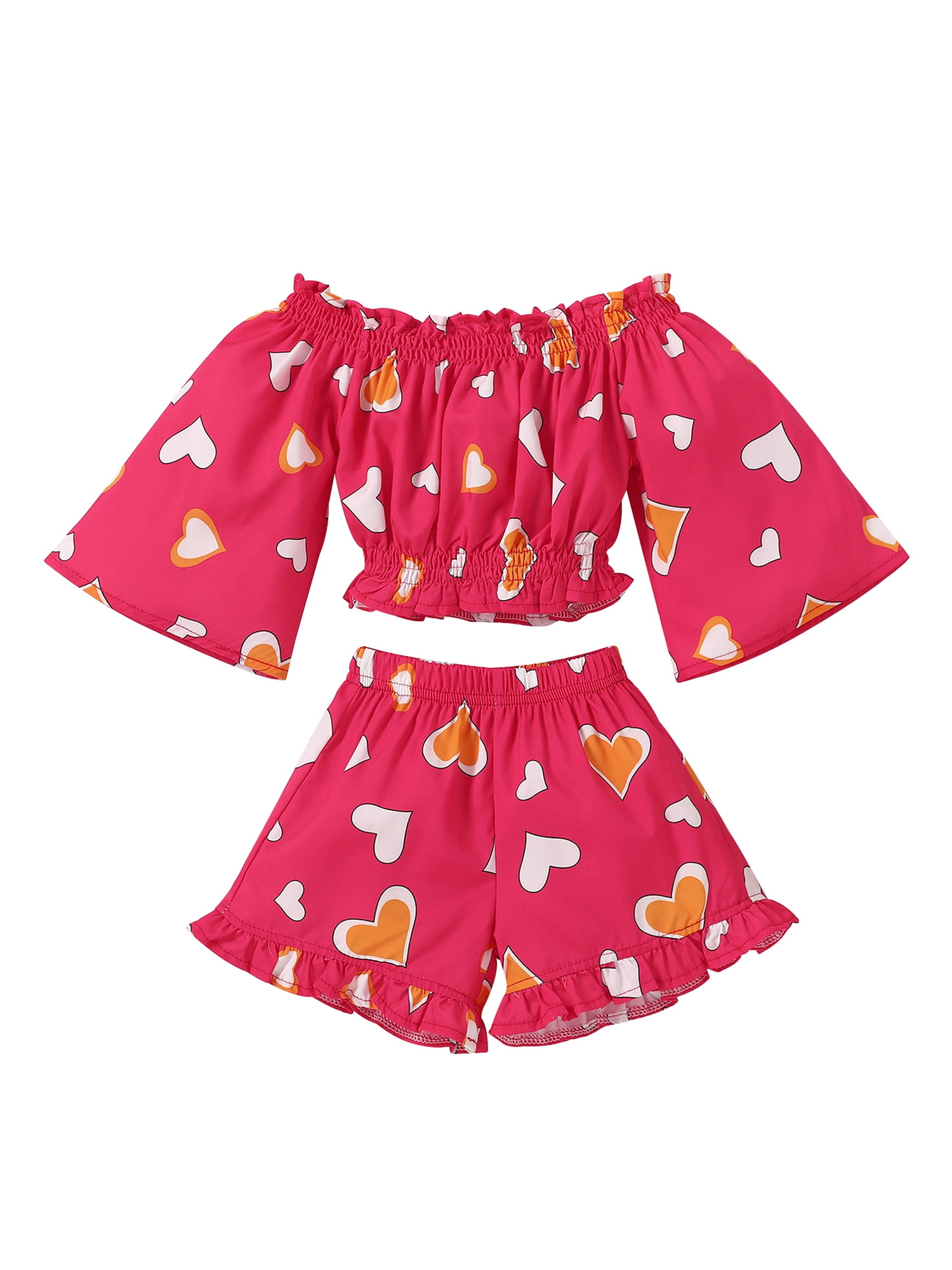 LSFYSZD Girls Two Pieces Clothes Outfit Off Shoulder Crop Tops + Shorts ...